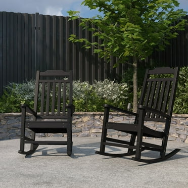 Emma + Oliver Set of 2 Black Faux Wood Rocking Chairs for Porch and ...