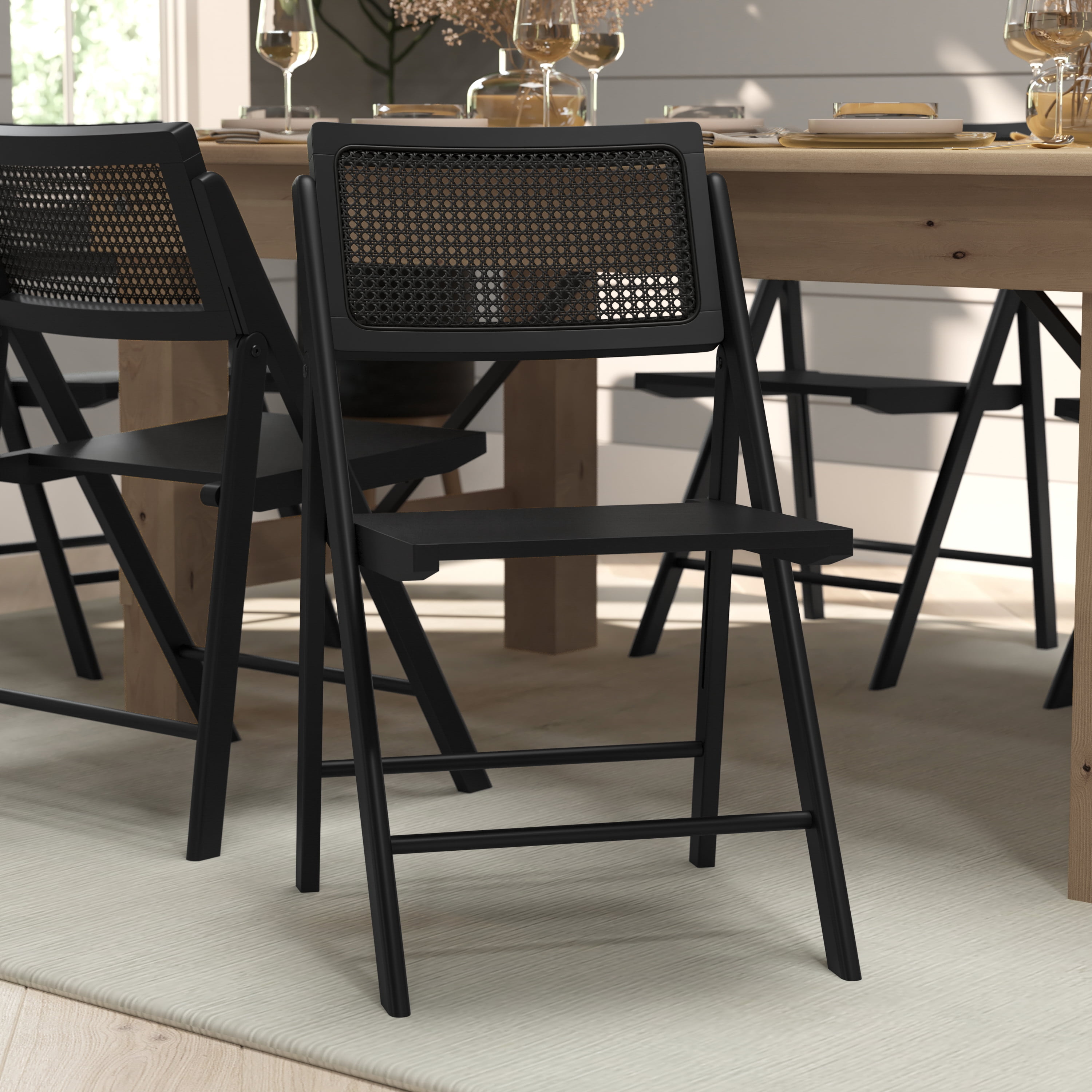 Merrick Lane Set of 2 Cane Rattan Folding Chairs in Black - Walmart.com