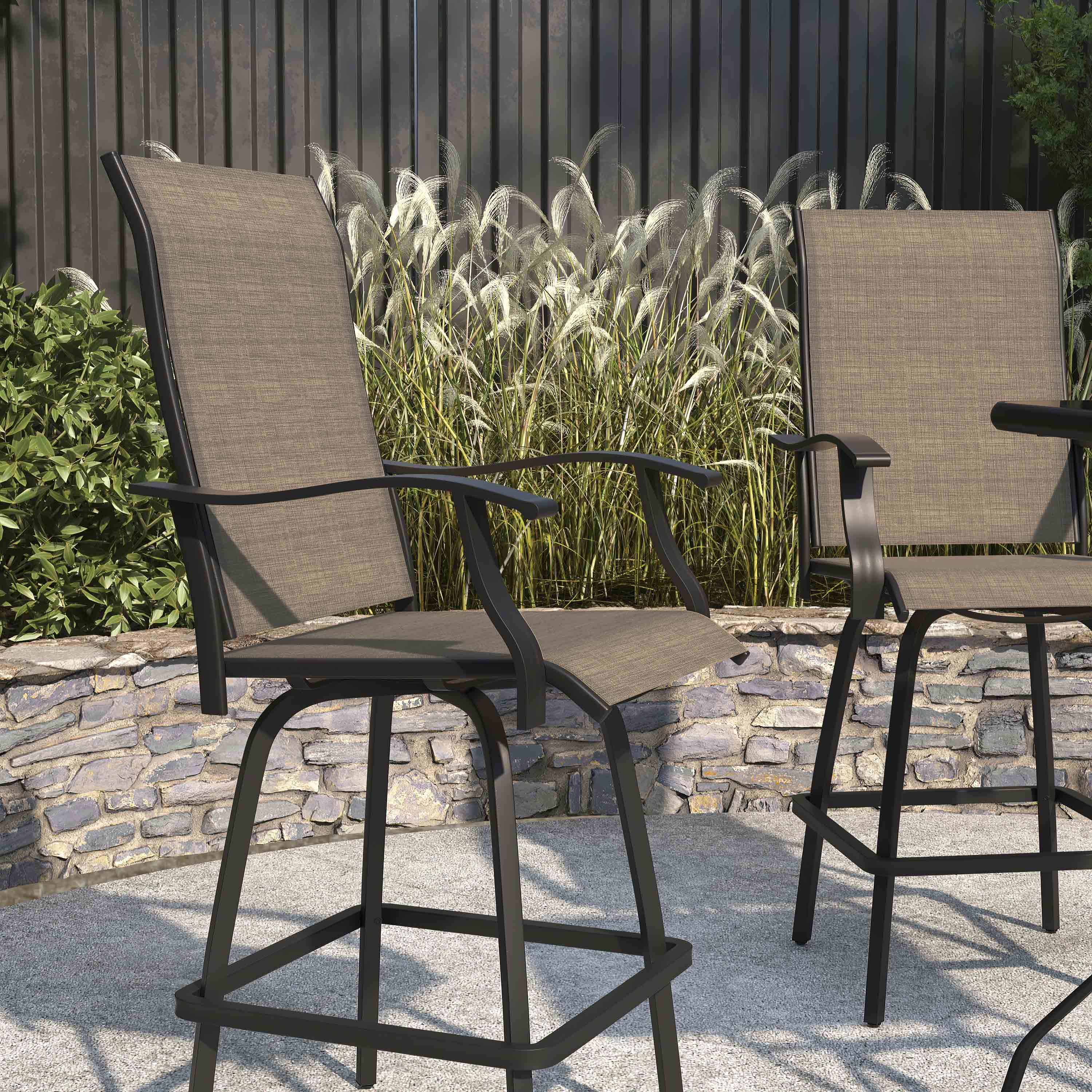 Merrick Lane Set of 2 High Back Bar Height Swivel Patio Stools with ...