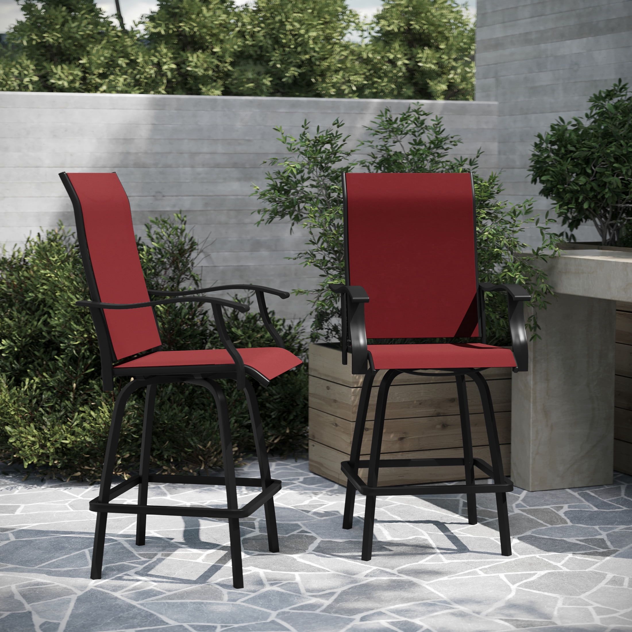 Merrick Lane Set of 2 High Back Bar Height Swivel Patio Stools with ...