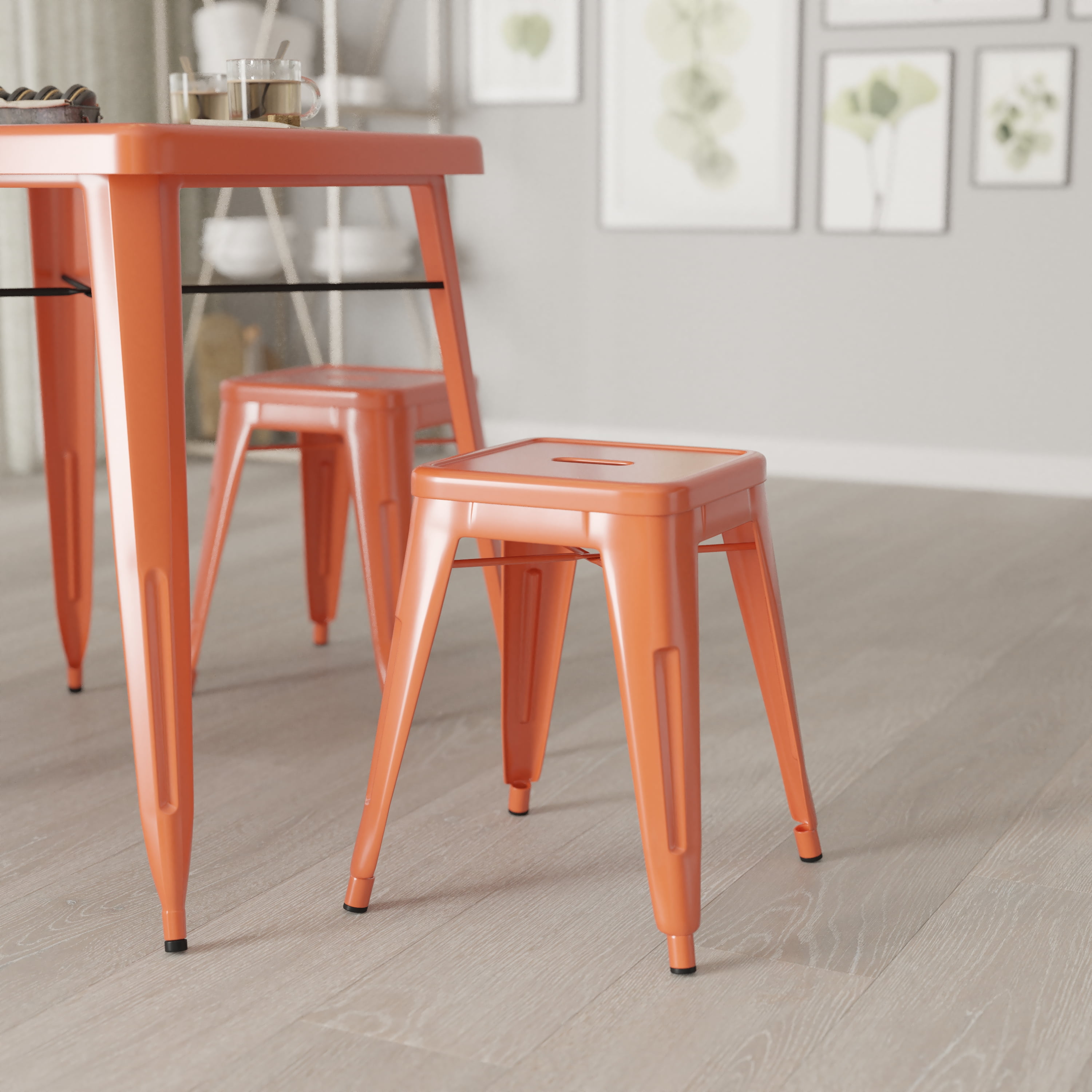 Merrick Lane Set of 4 18" High Backless Stacking Dining Stools with ...