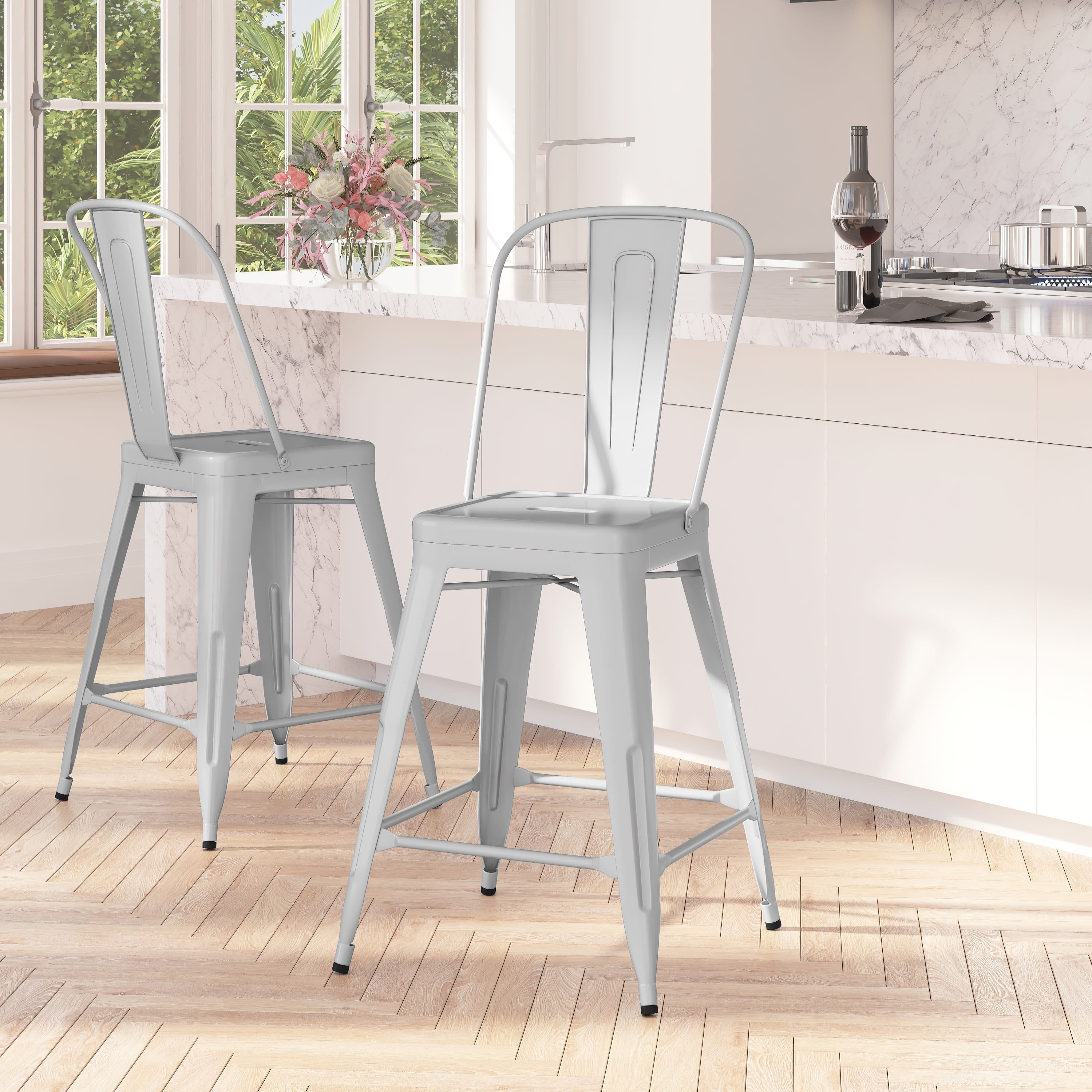 Merrick Lane Silver 24" High Metal Counter Height Stool with Removable ...