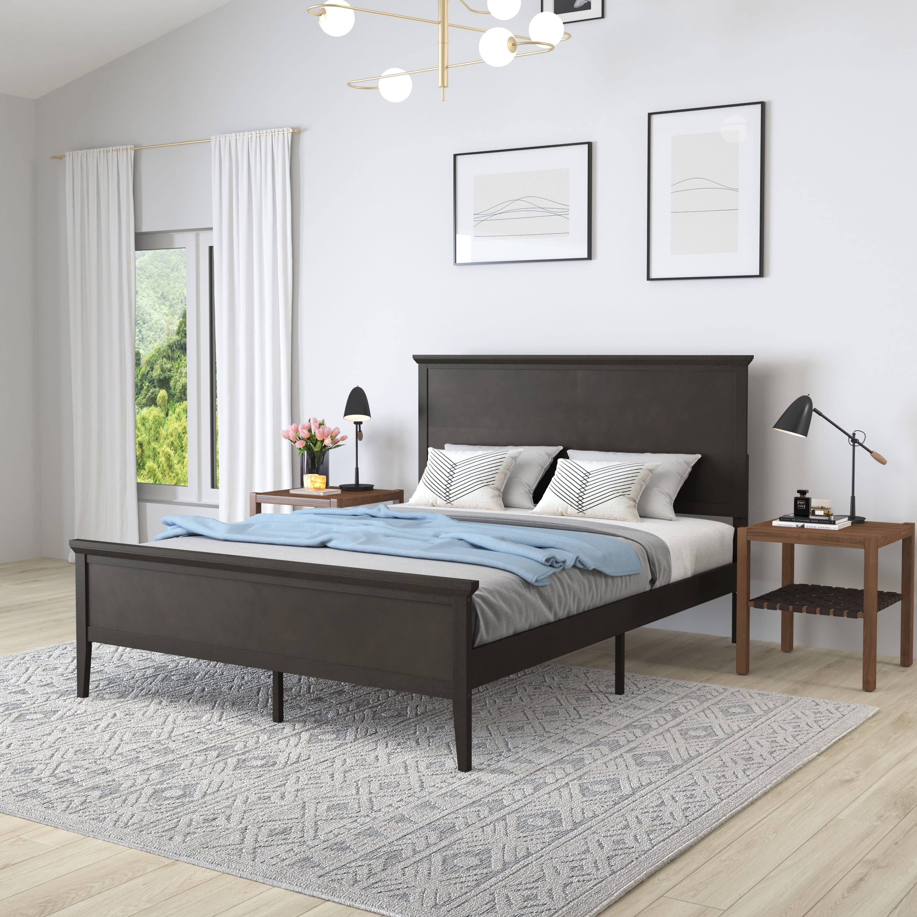 Merrick Lane Solid Wood Platform Queen Size Bed Frame with Slatted ...