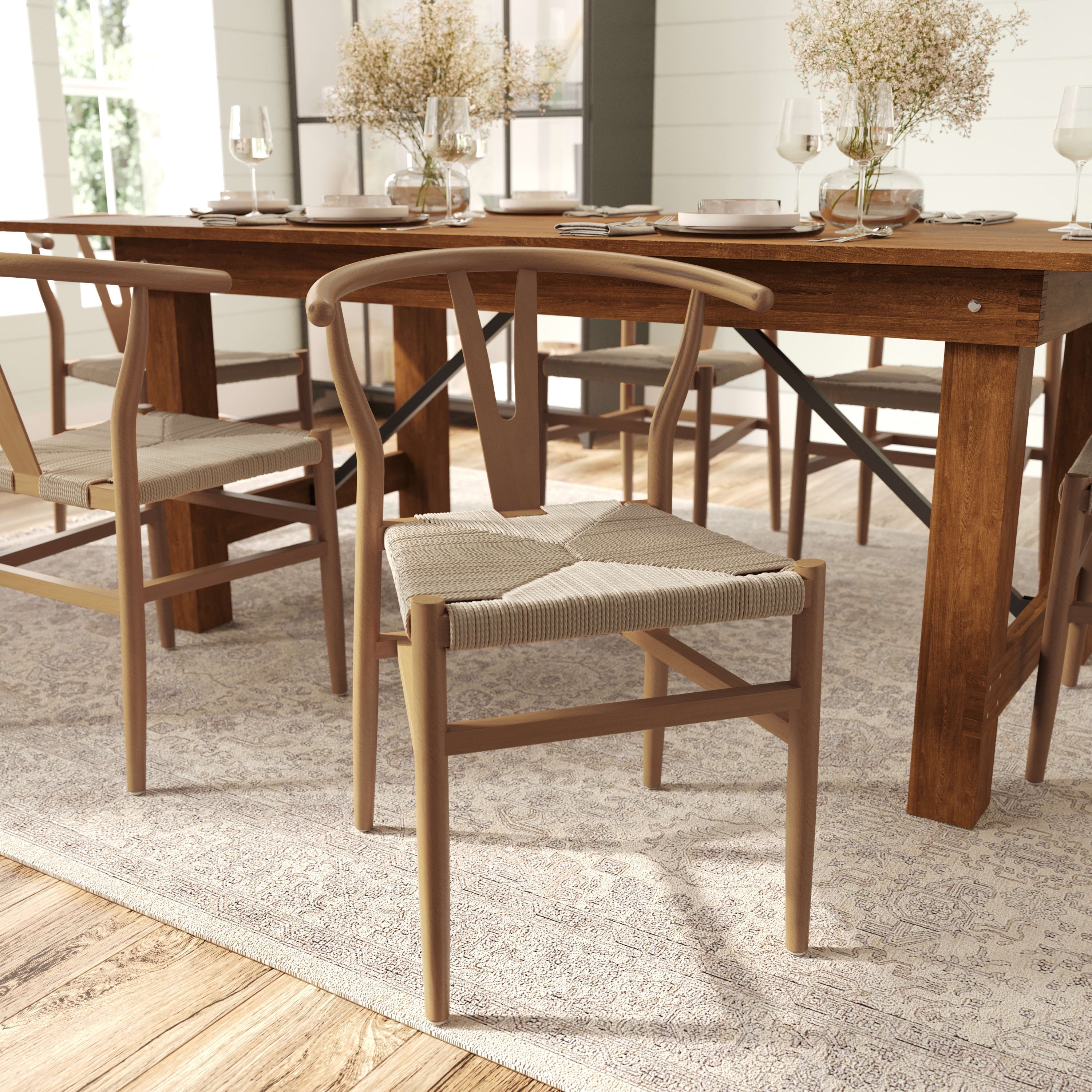 Merrick Lane Stack Dining Chair with Wishbone Style Design, Solid Wood ...