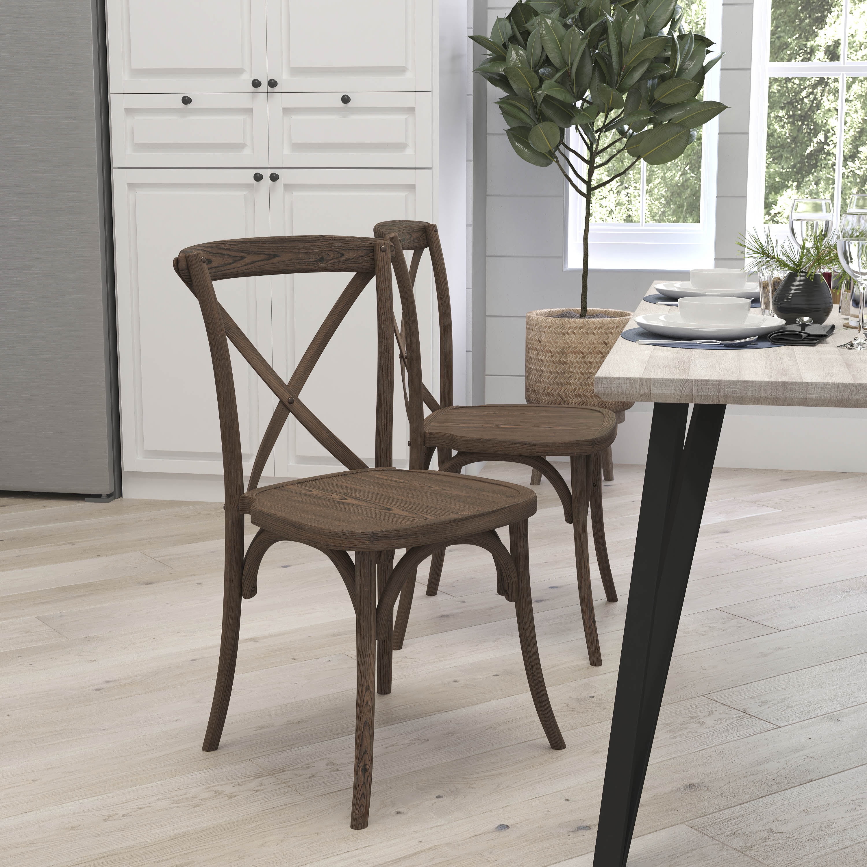 Merrick Lane Stackable Wooden Cross Back Dining Chair, Early American ...