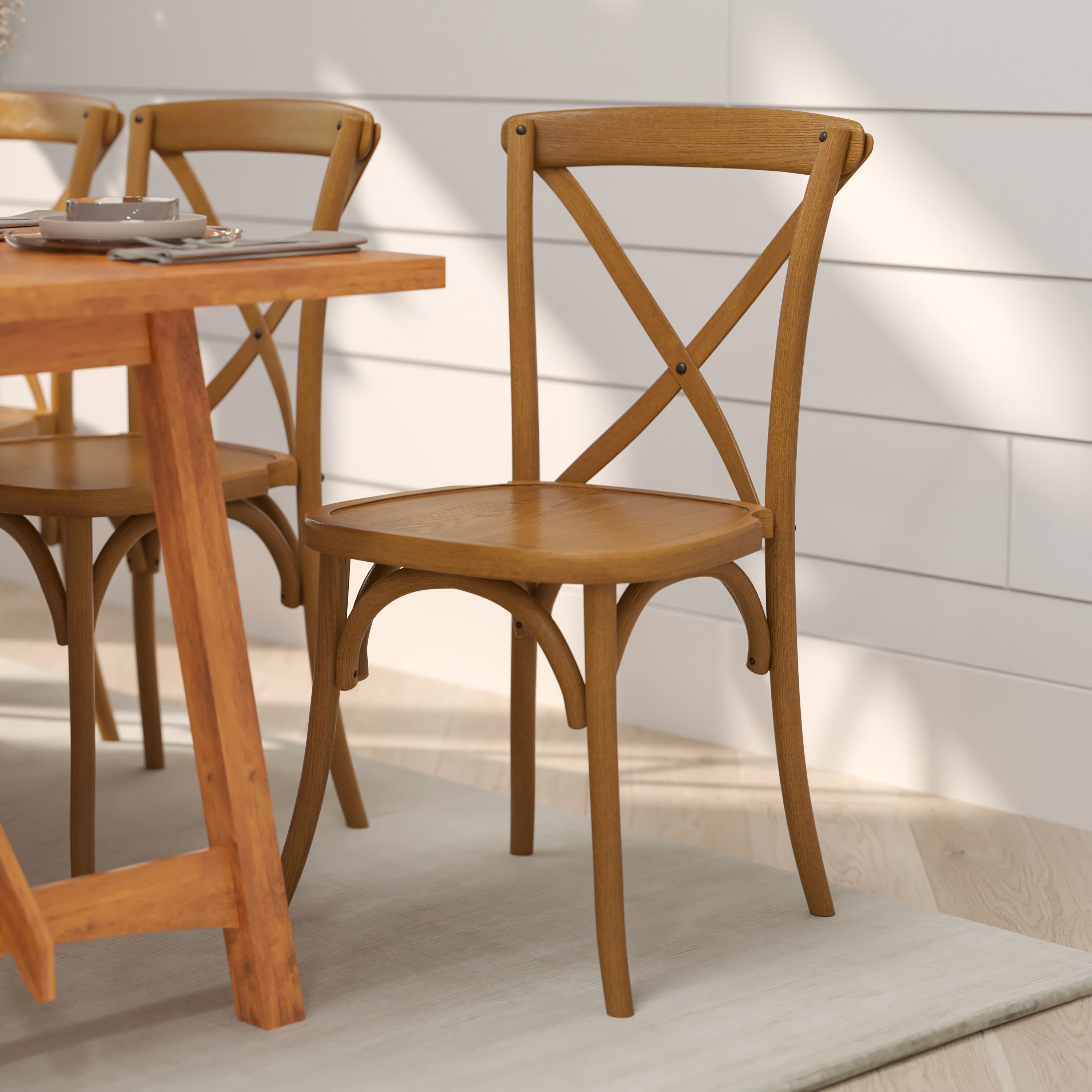 Merrick Lane Stackable Pecan Wooden Cross Back Bistro Dining Chair ...