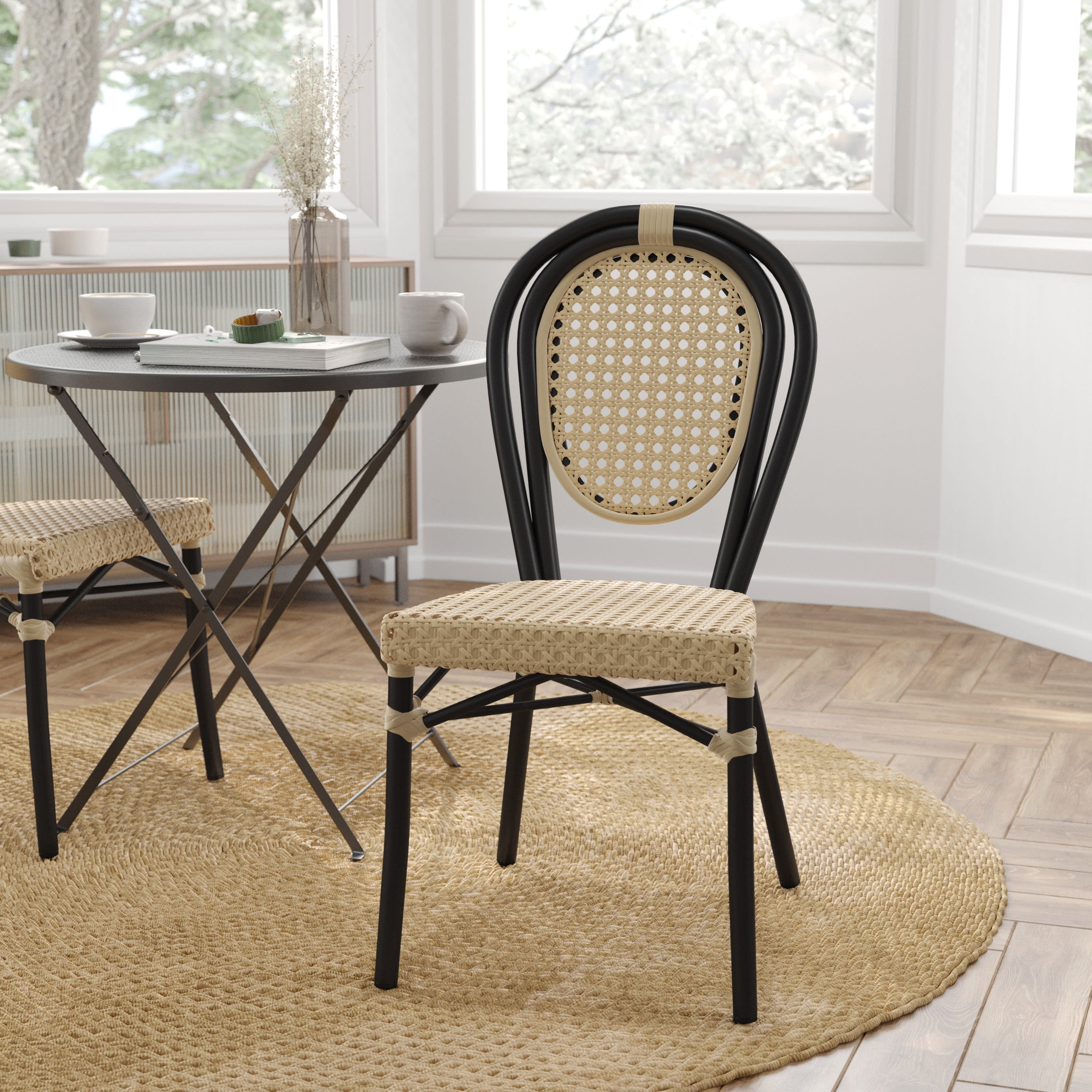 Merrick Lane Stacking Thonet Bistro Style Chair, Natural PE Cane Rattan ...