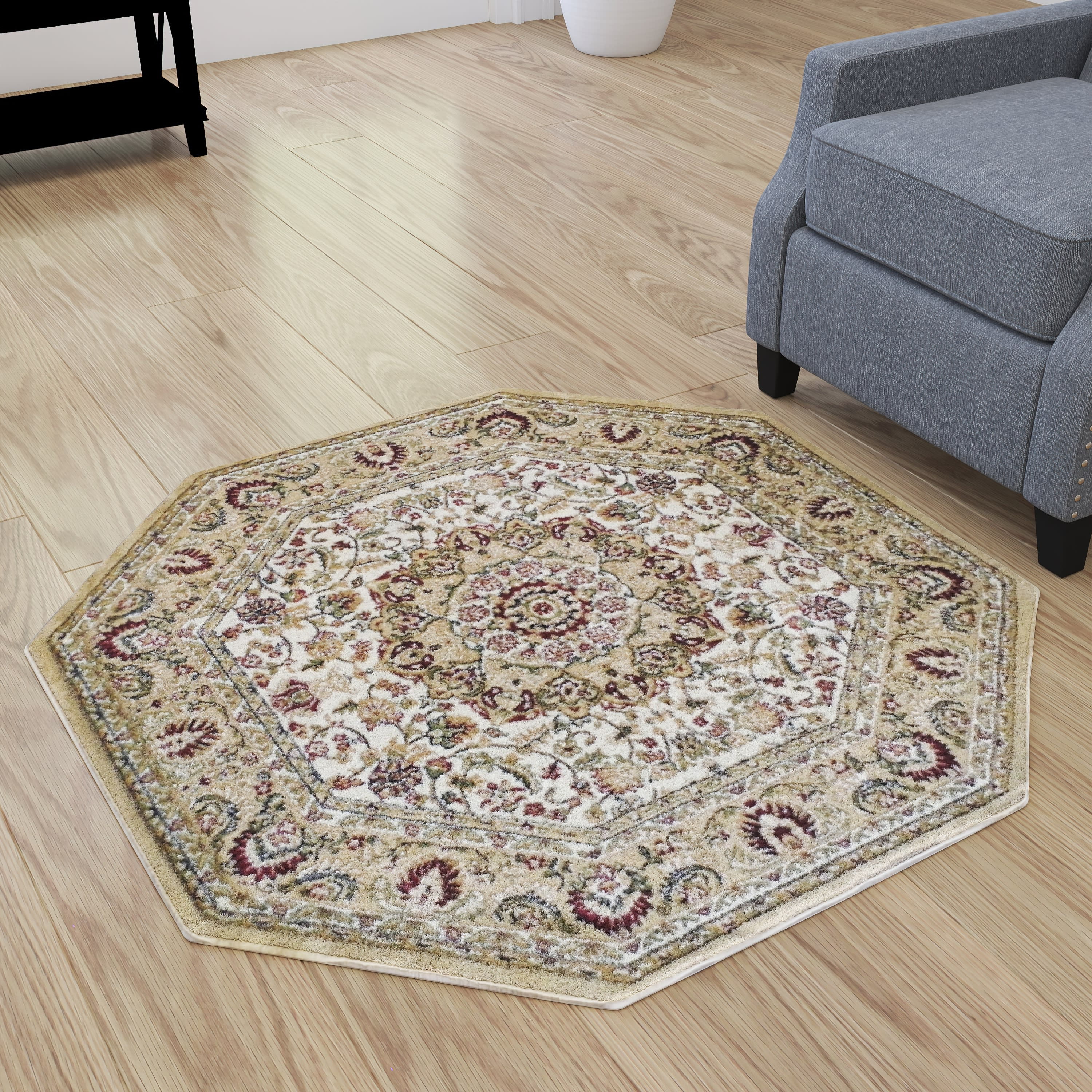 Merrick Lane Traditional Maidon 4' x 4' Persian Style Floral Medallion ...