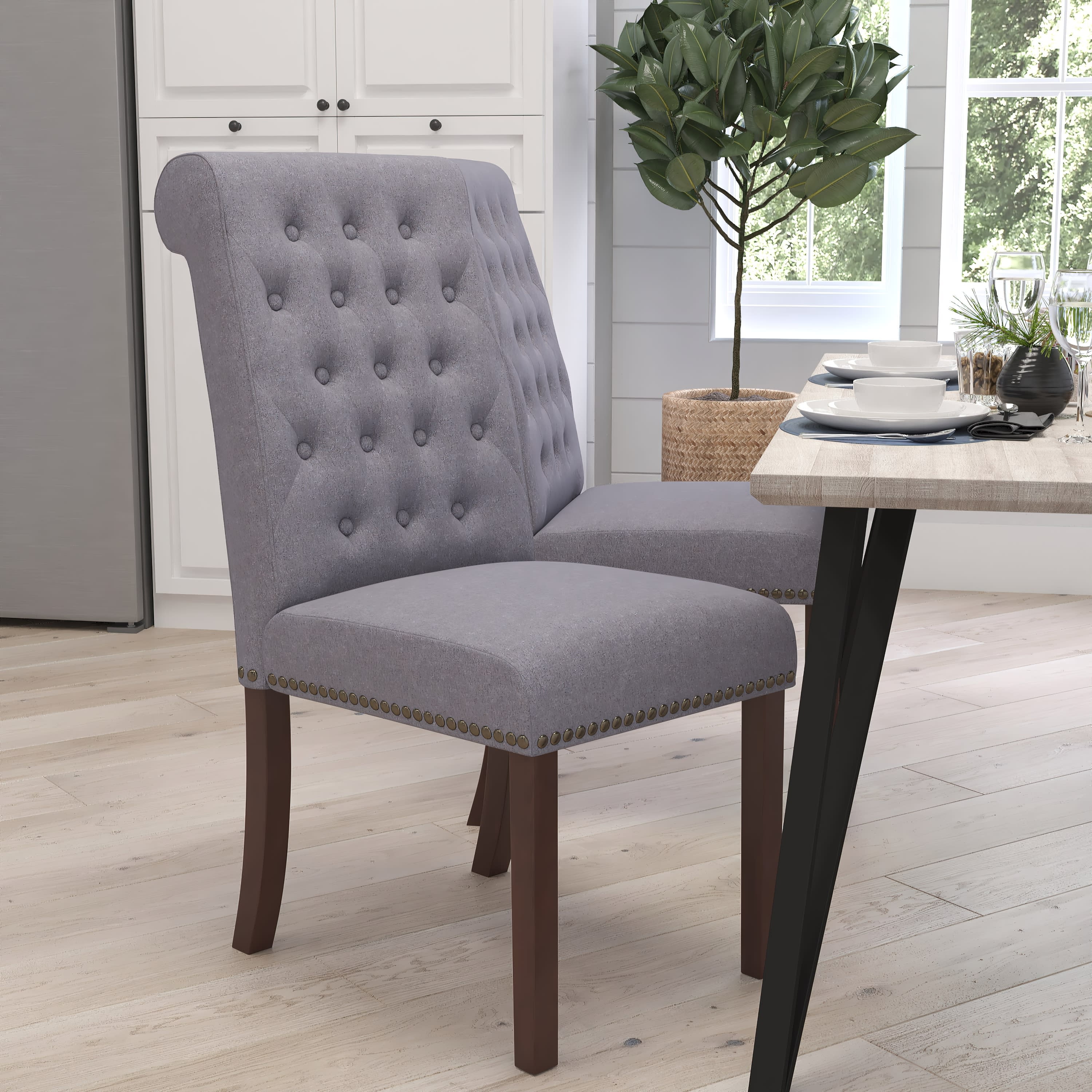 Merrick Lane Upholstered Parsons Chair with Nailhead Trim in Light Gray ...