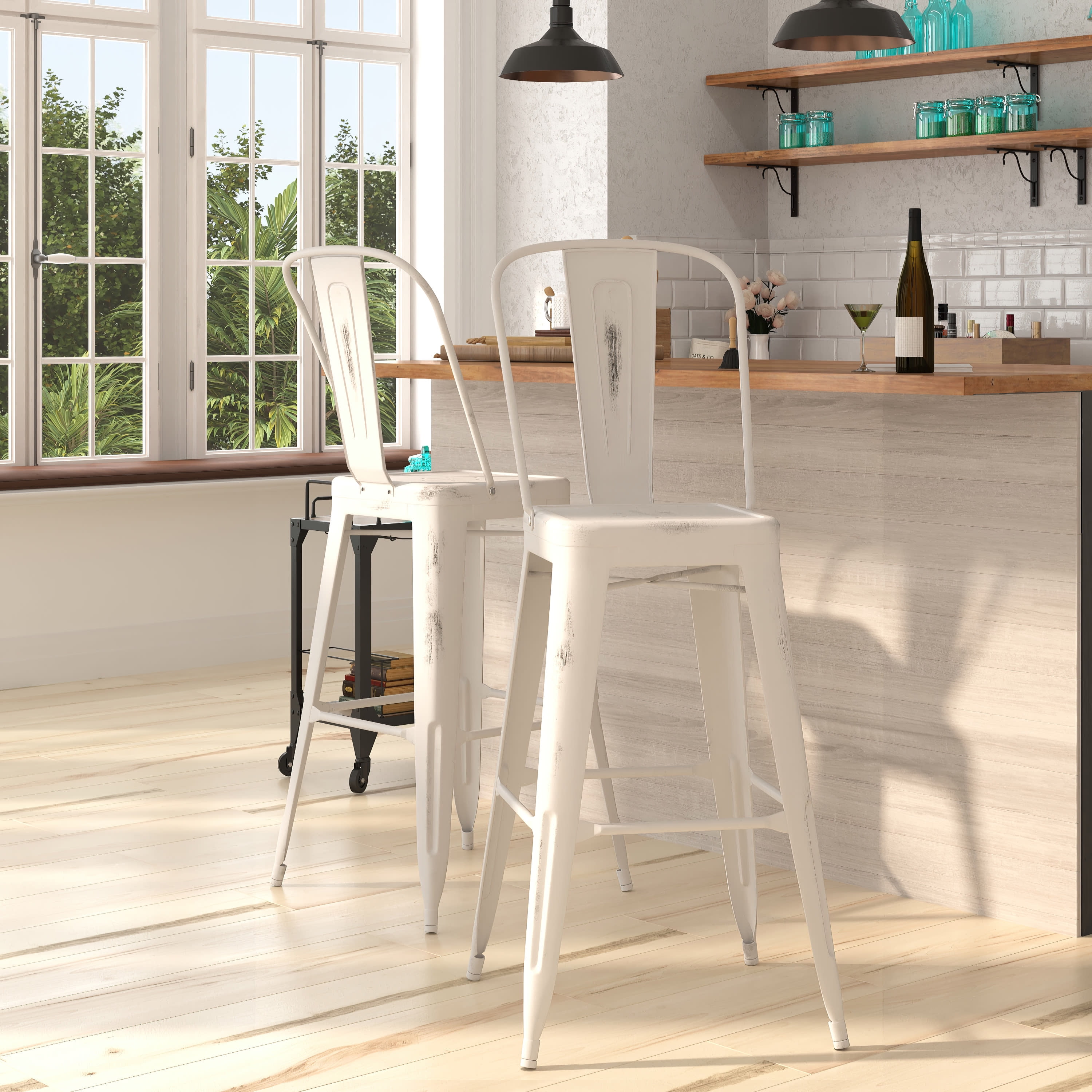 Merrick Lane Vertical Slat Back Bar Stool, White - Walmart.com