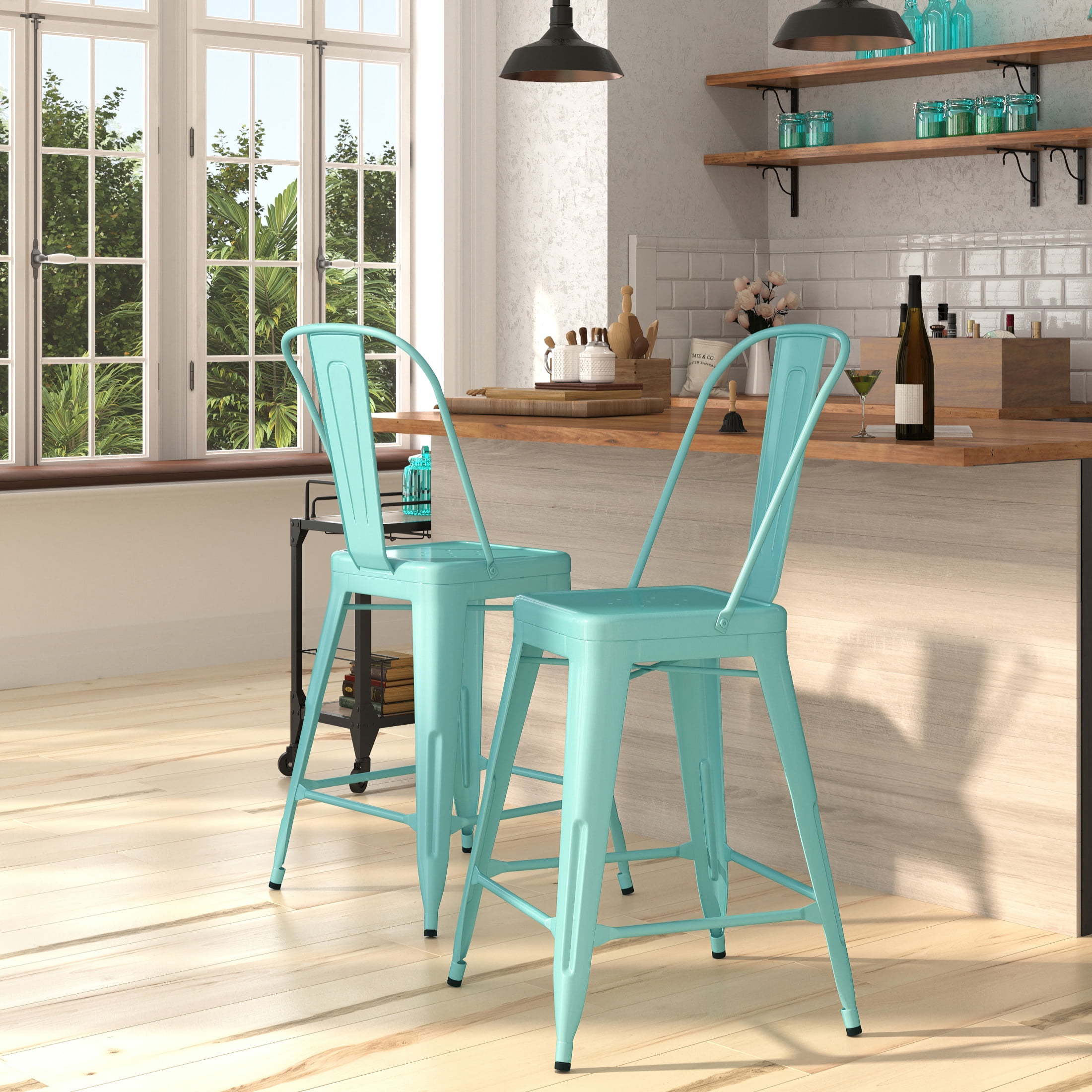 Merrick Lane Vertical Slat Back Counter Stool, Mint Green - Walmart.com