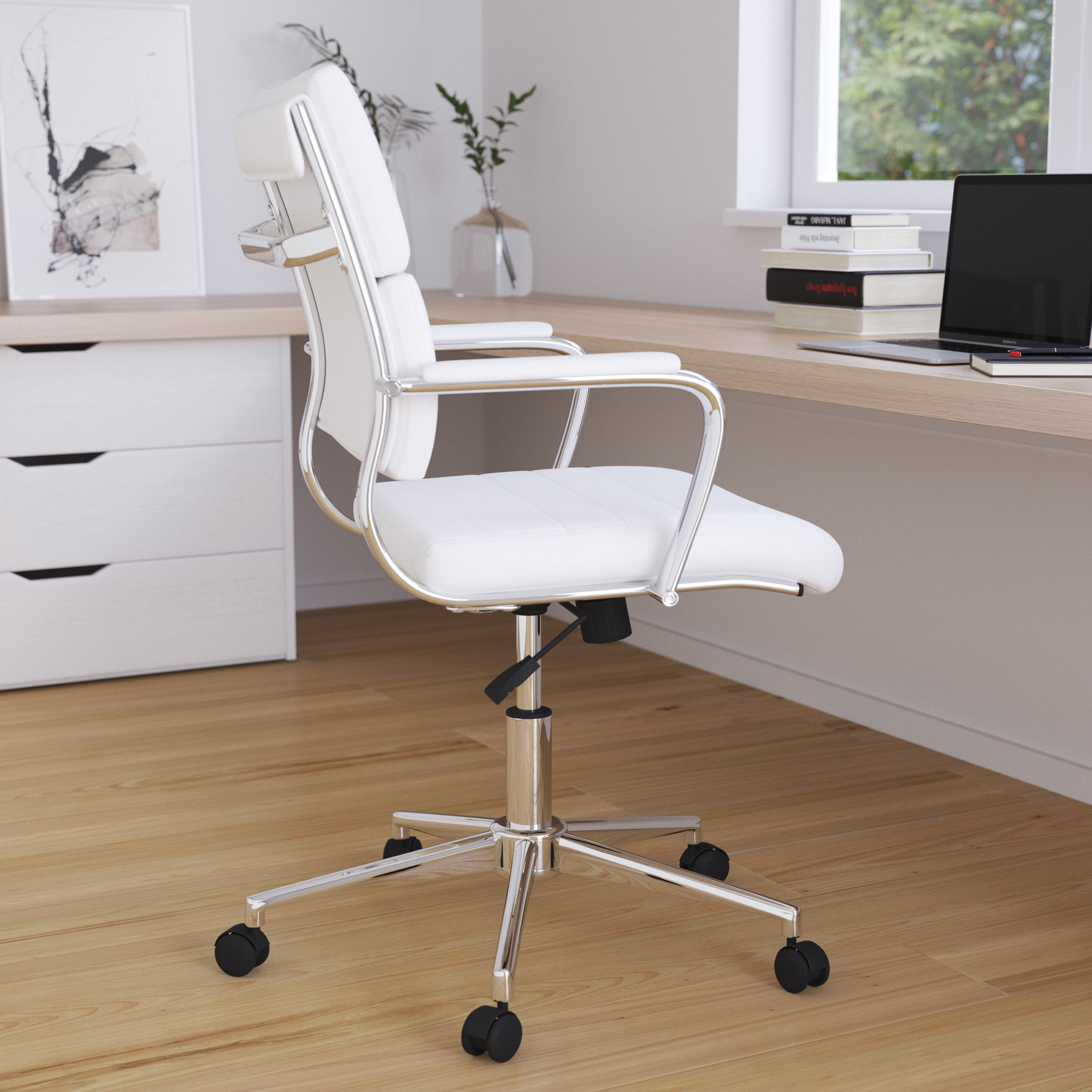 Merrick Lane Modern White Ergonomic Swivel Office Chair with Wheels ...