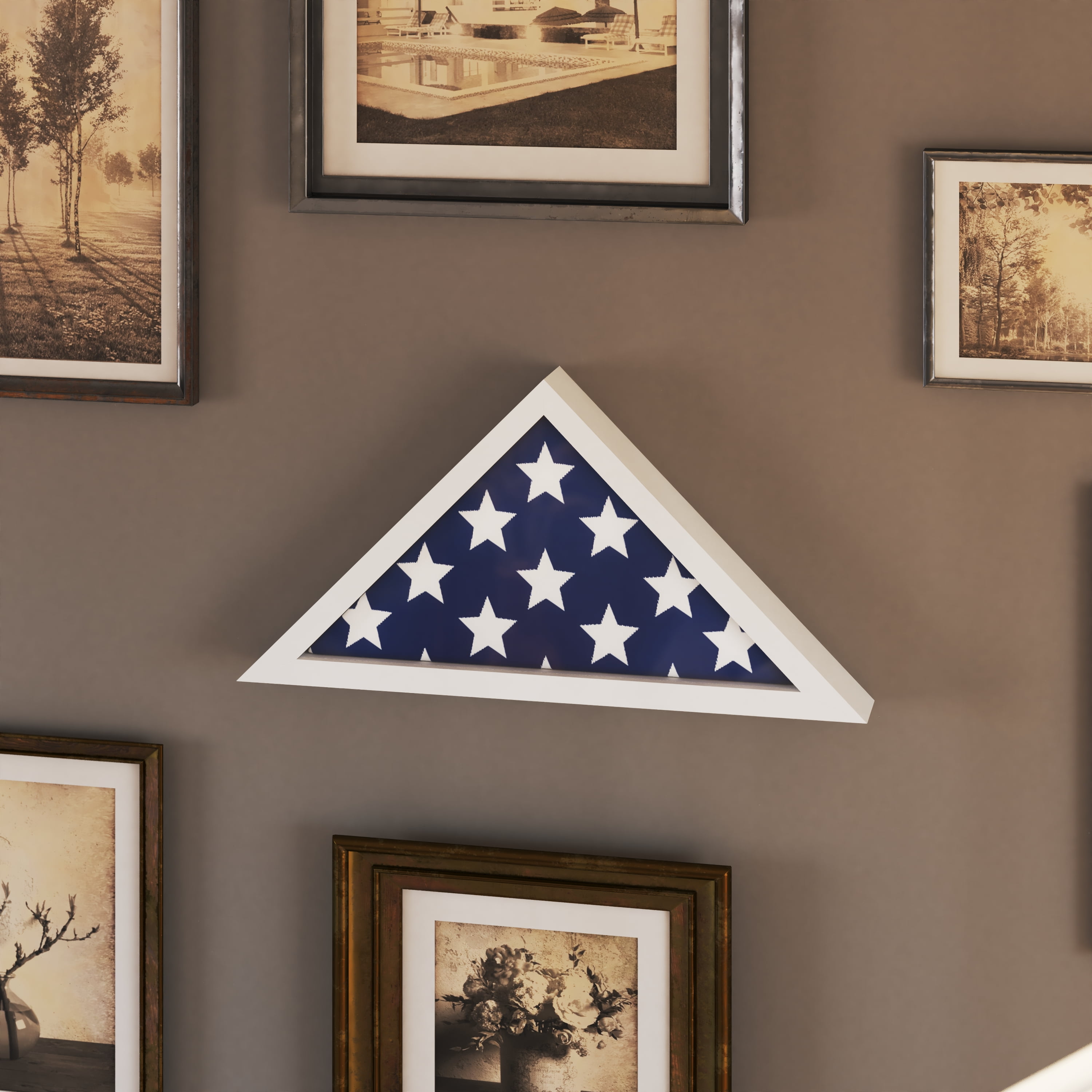 Merrick Lane Solid Wood US Military Funeral Flag Display Case, Shadow ...