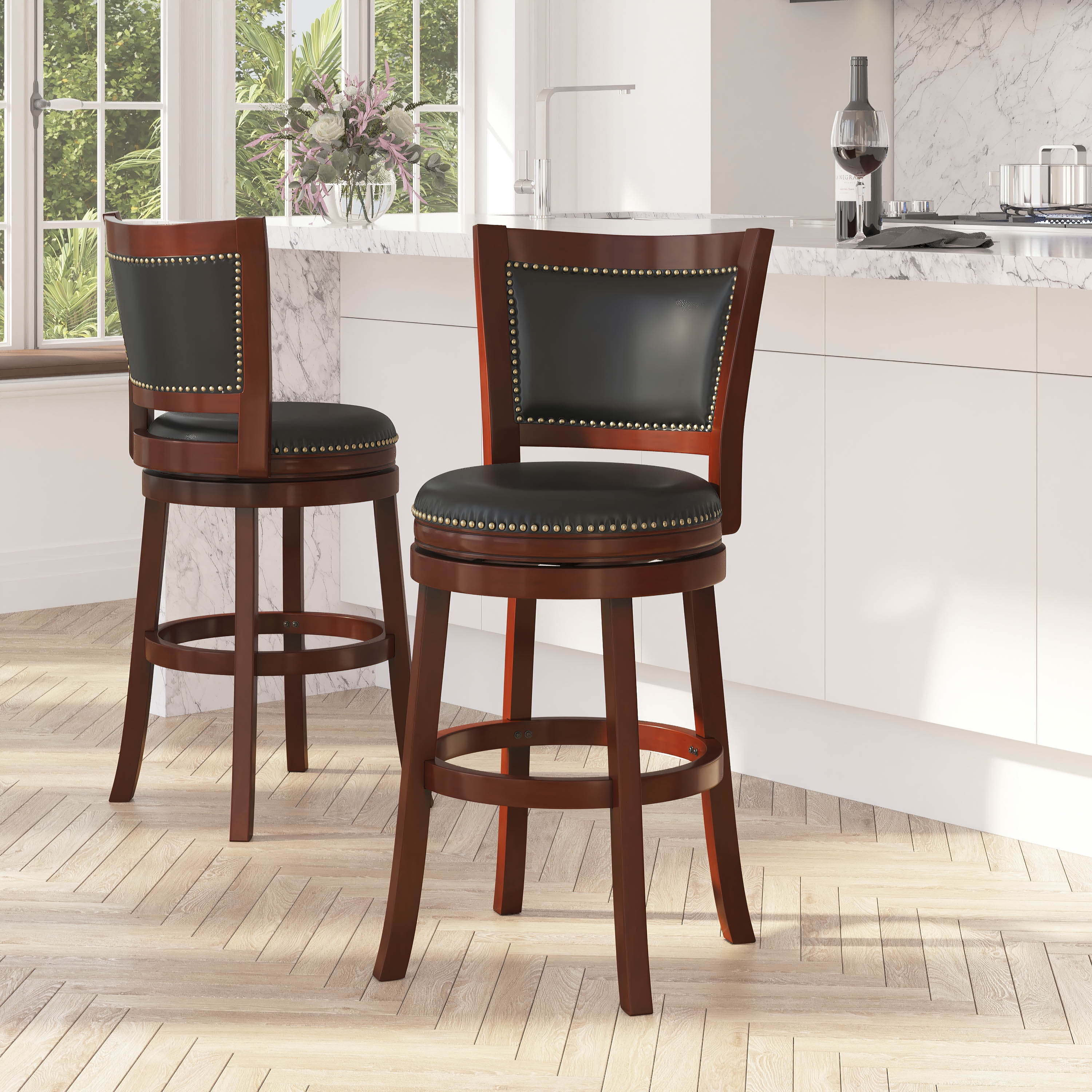 Merrick Lane Wooden 26" Counter Height Stool in Dark Cherry Finish with ...