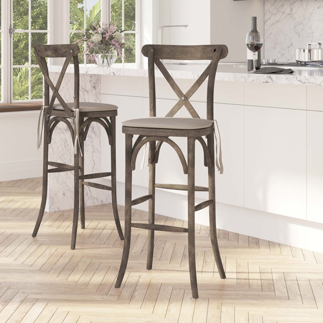 Merrick Lane Wooden Modern Farmhouse Cross Back Bar Stool with Dark ...