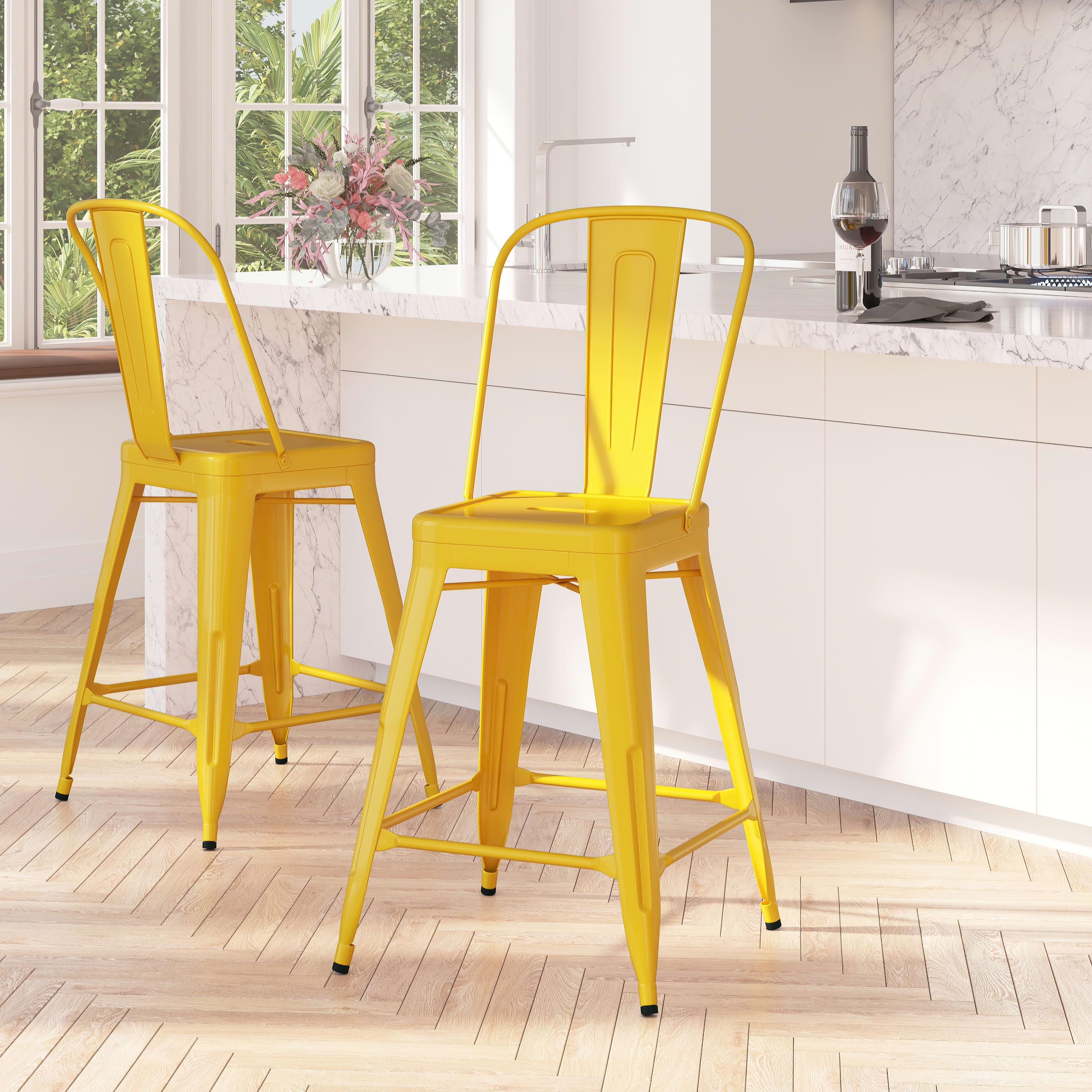 Merrick Lane Yellow 24" High Metal Counter Height Stool with Removable ...