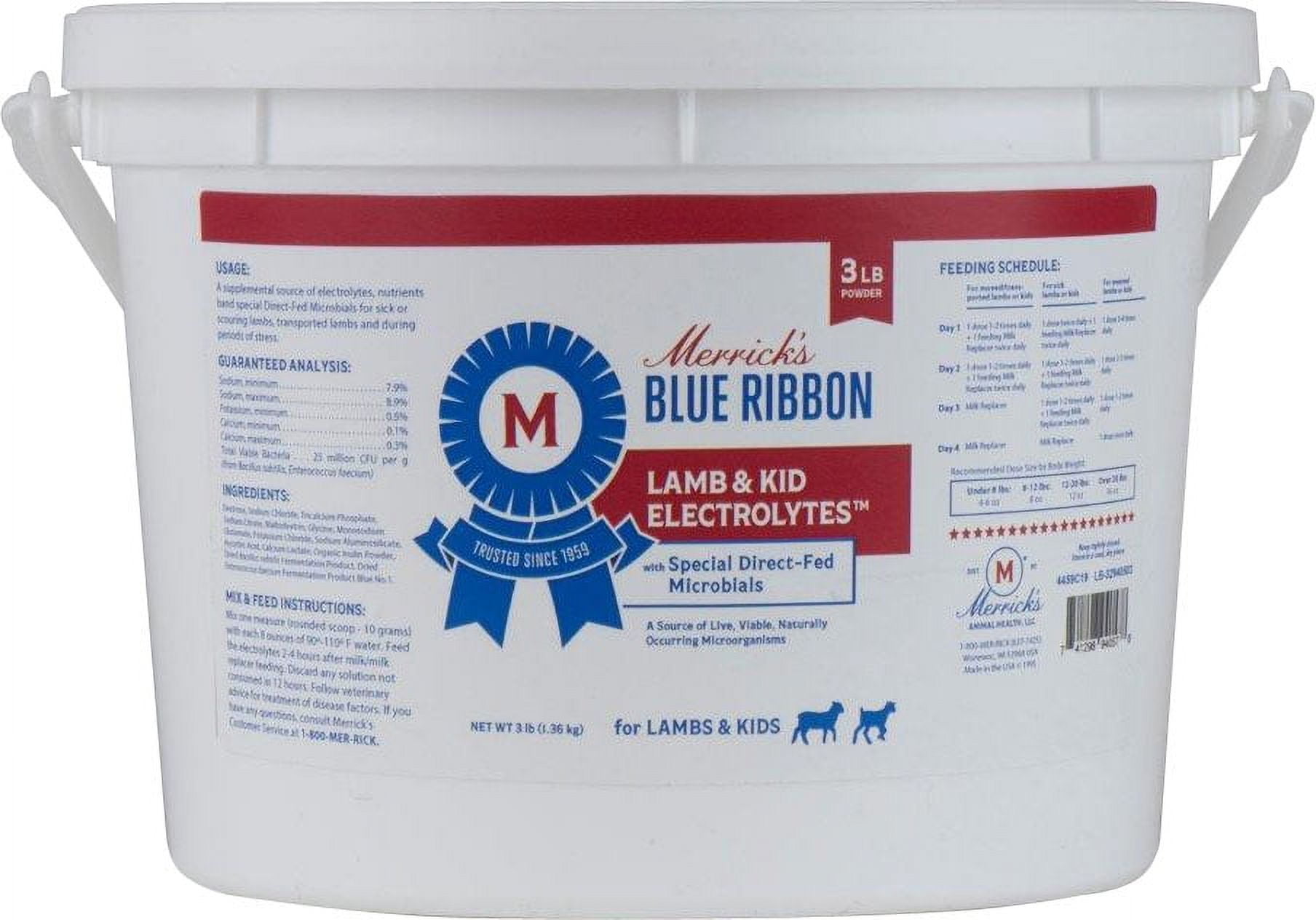 Merrick's Animal Health-Blue Ribbon Lamb And Kid Electrolytes 3lb pail ...