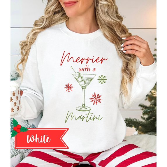 Merrier with a Martini Sweatshirt | Cozy Holiday Apparel - Walmart.com