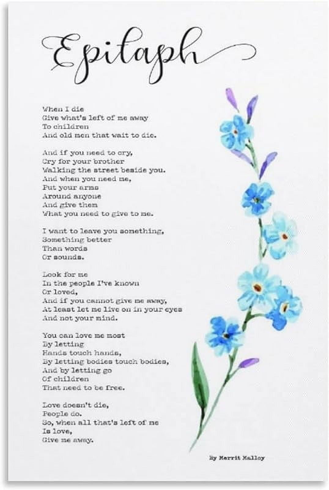 Merritt Malloy's Epitaph Poem When I Die Poster Poem About Death, Take ...
