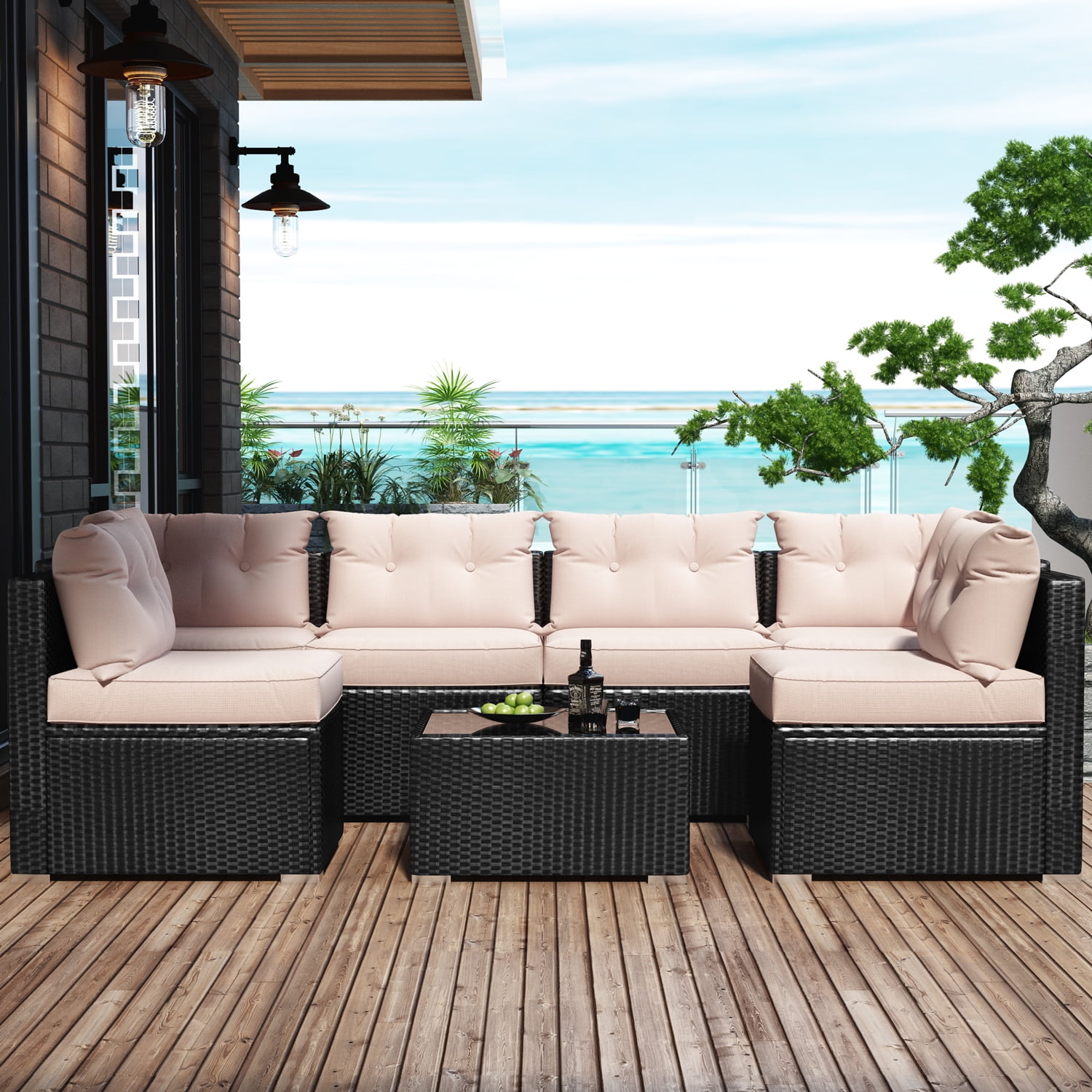 Merrland 7 Pieces Patio Sofa Set Outdoor Furniture Sectional All ...