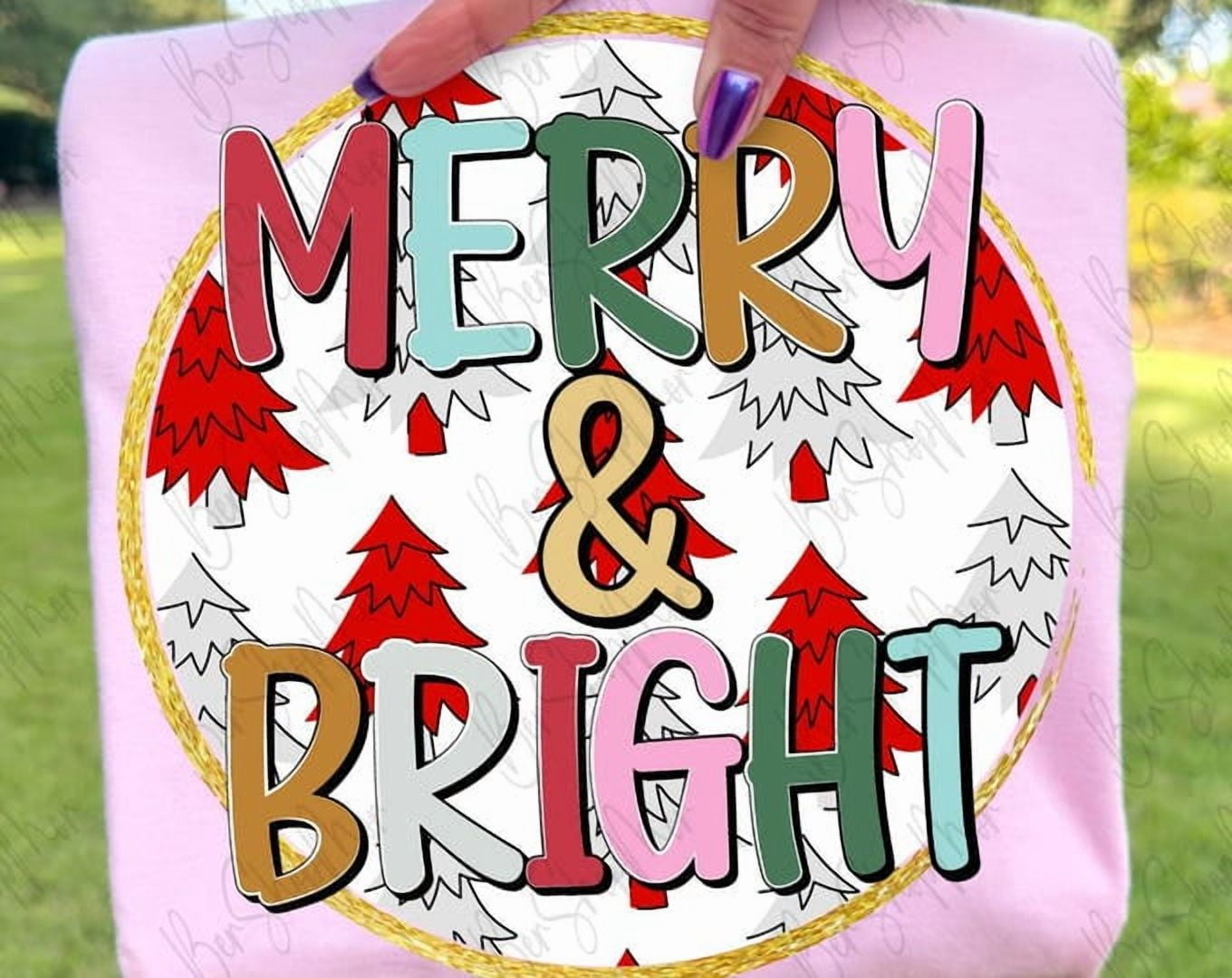 , Merry And Bright , Preppy , Santa , Sublimation Design, Faux Glitter ...