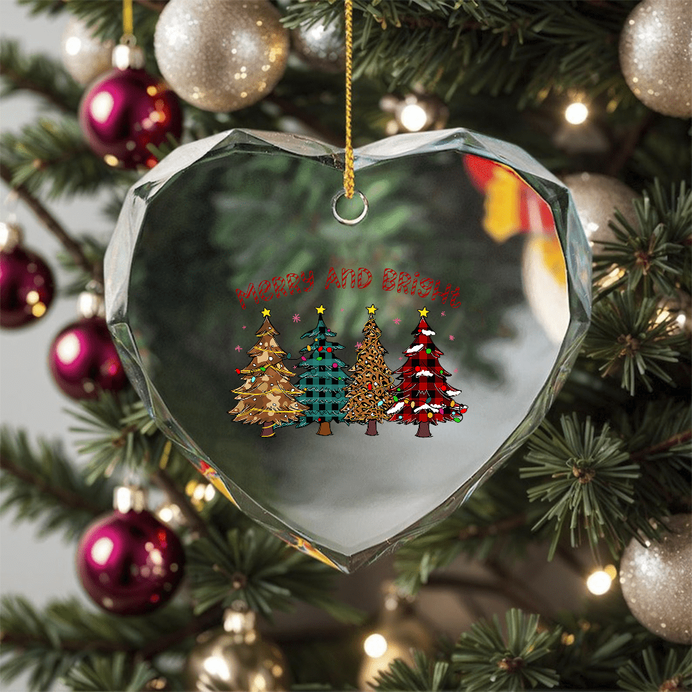 Merry And Bright Trees Ornament, Room Decoration #1244, Crystal Glass ...