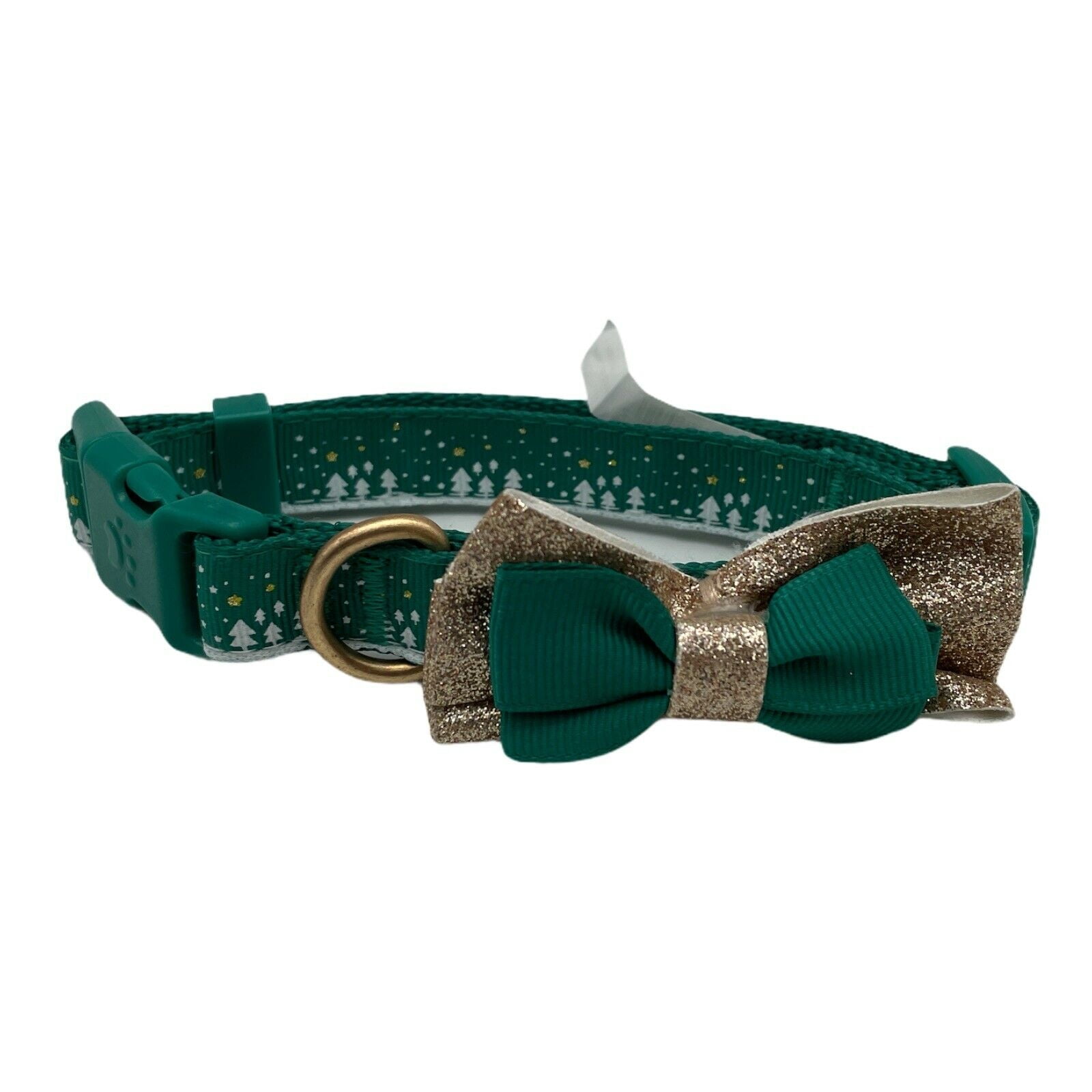 Merry & Bright Tree Bowtie Nylon Adjustable Dog Collar, Green, Small, 1 ...