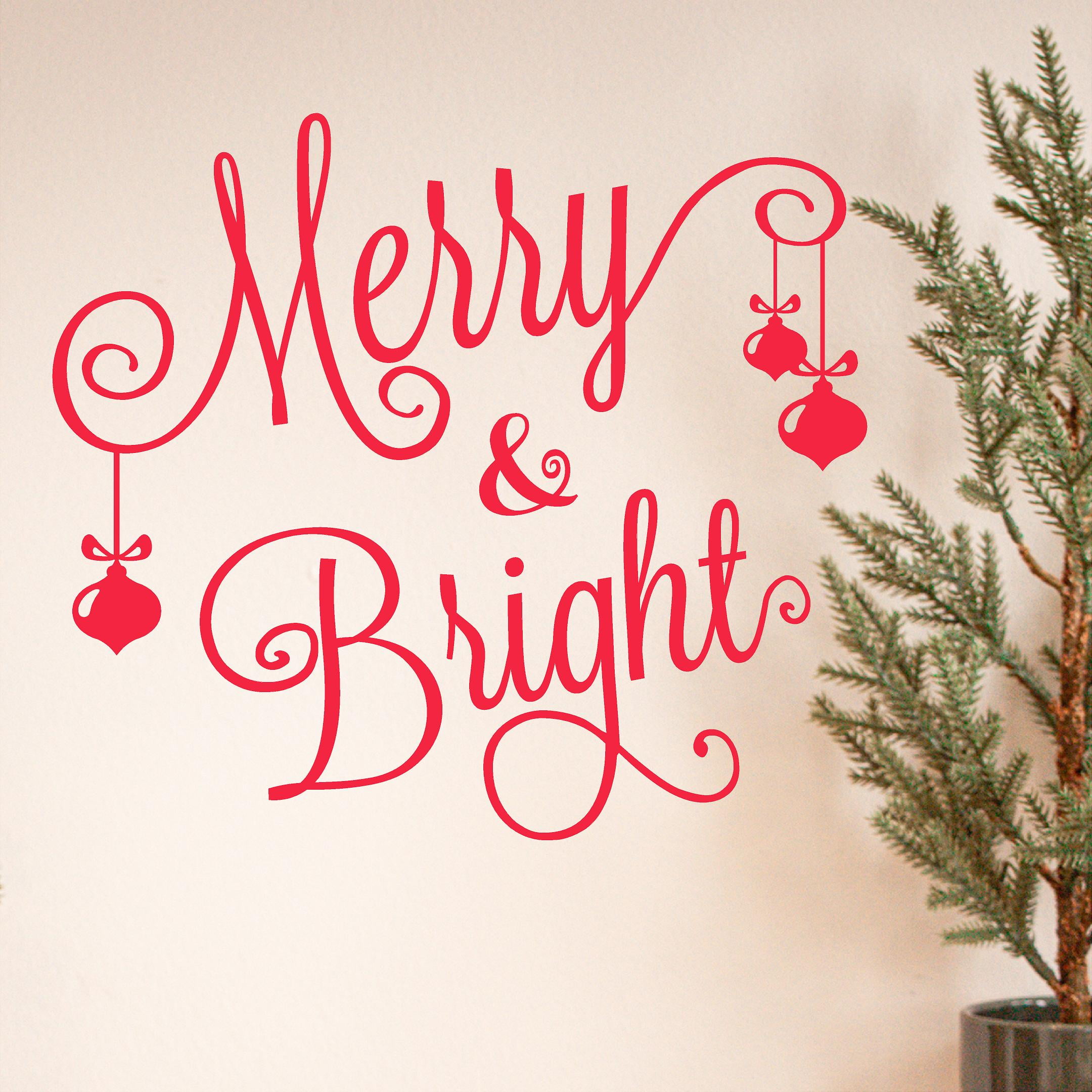 Merry & Bright (all cursive w/ 3 ornaments) Vinyl Lettering Decal ...