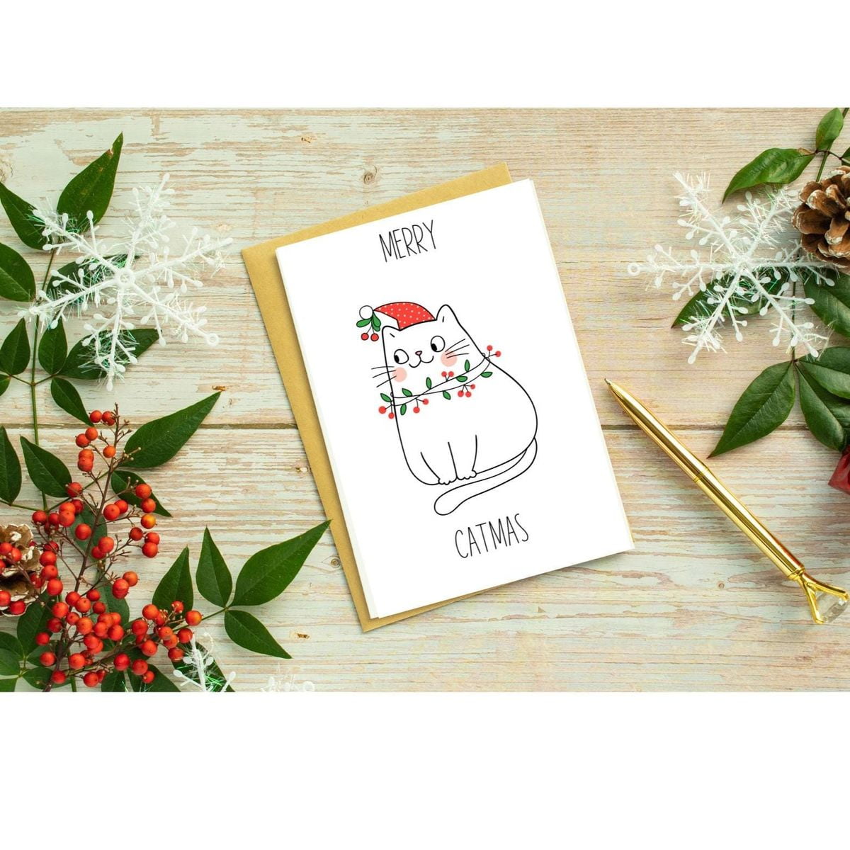 Merry Catmas Card – Cute Cat Design with Holiday Cheer – Perfect ...