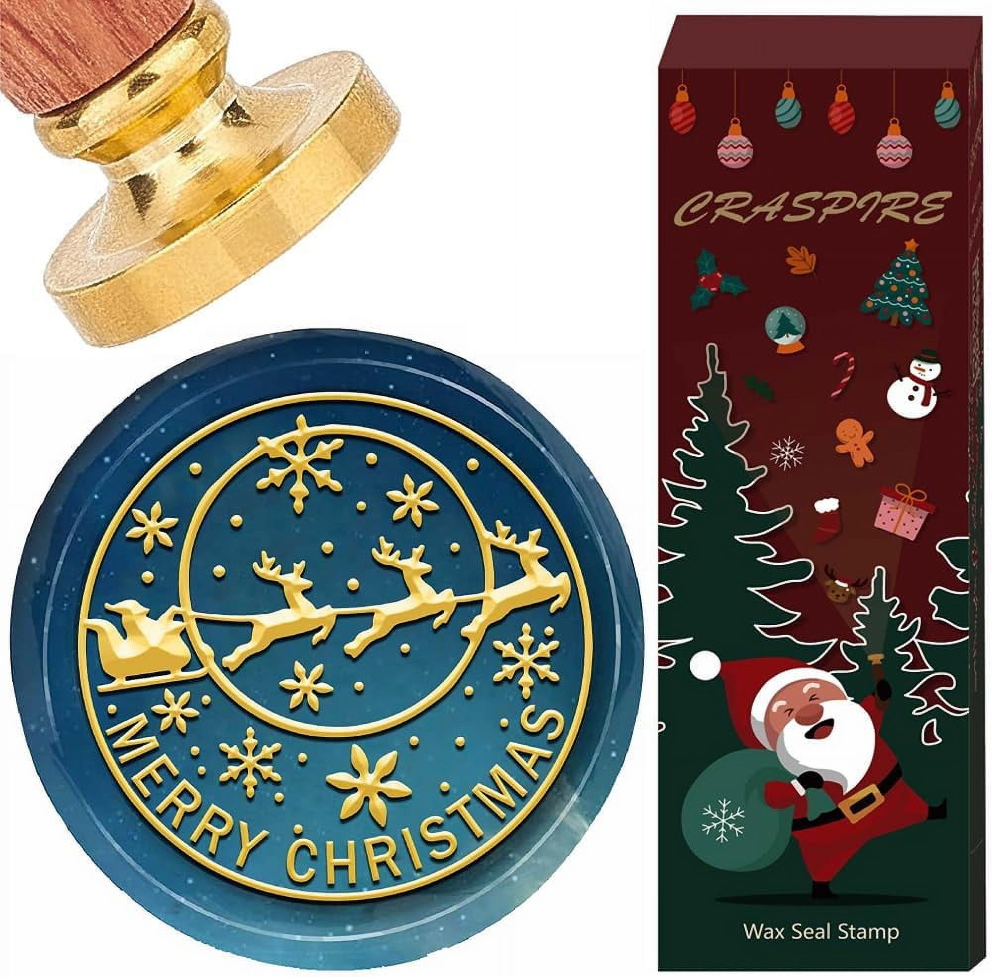 Merry Chirstmas Wax Seal Stamp Vintage Santa Claus Sled Elk Deer ...