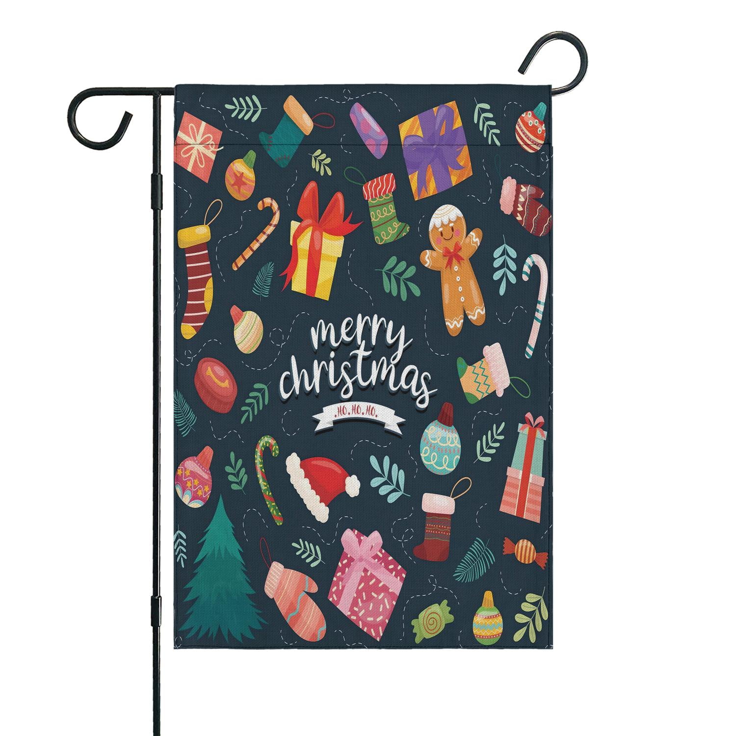 Merry Chrismas Garden Flag Linen Outdoor Flag Snowball Gingerbread Man ...