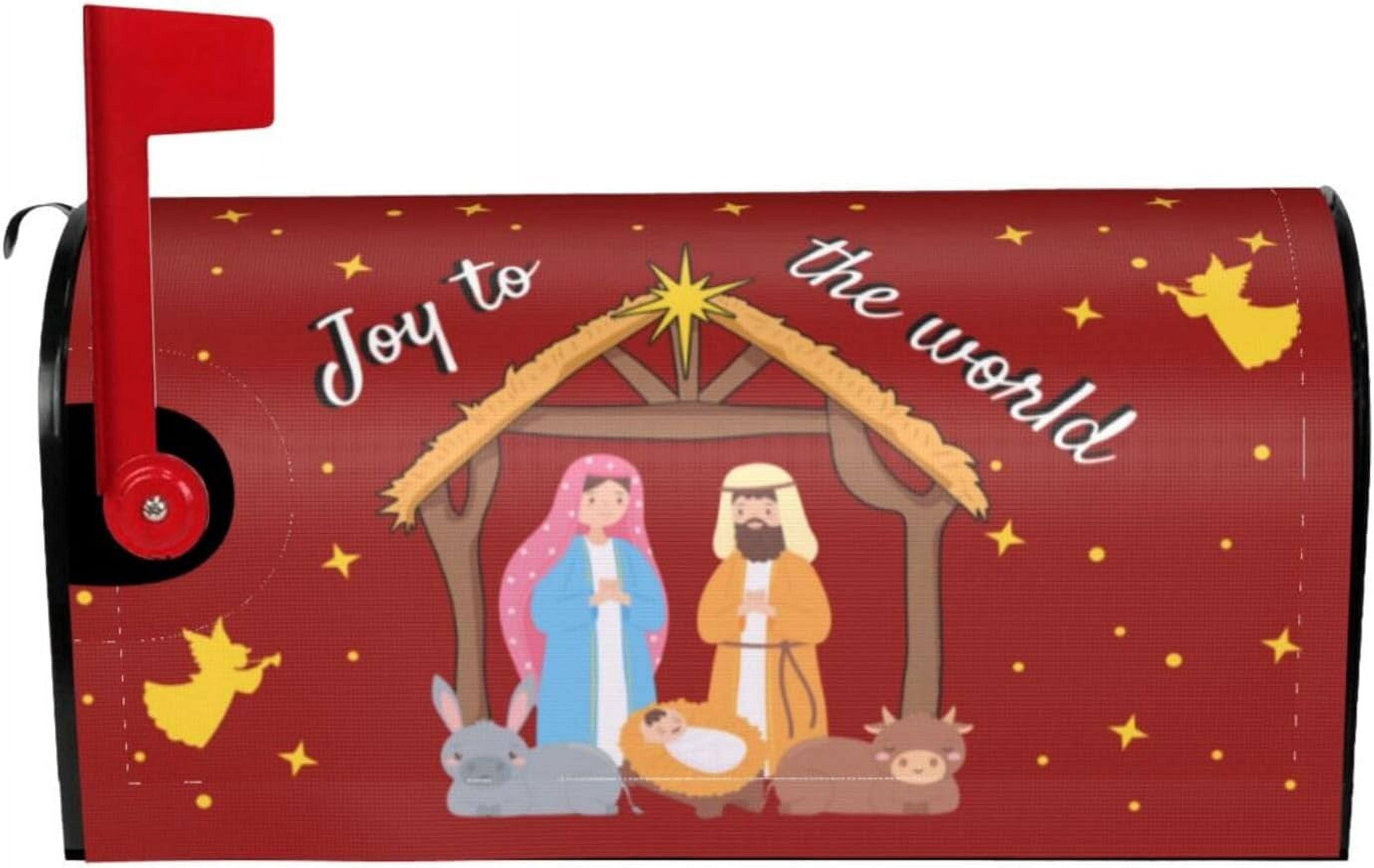 Merry Chrismas Joy to The World Mailbox Cover, Winter Holiday Outdoor ...