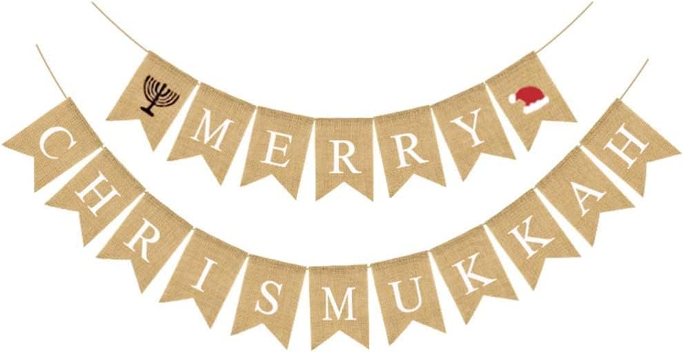 Merry Chrismukkah Banner Christmas Banner Burlap Christmas Bunting ...