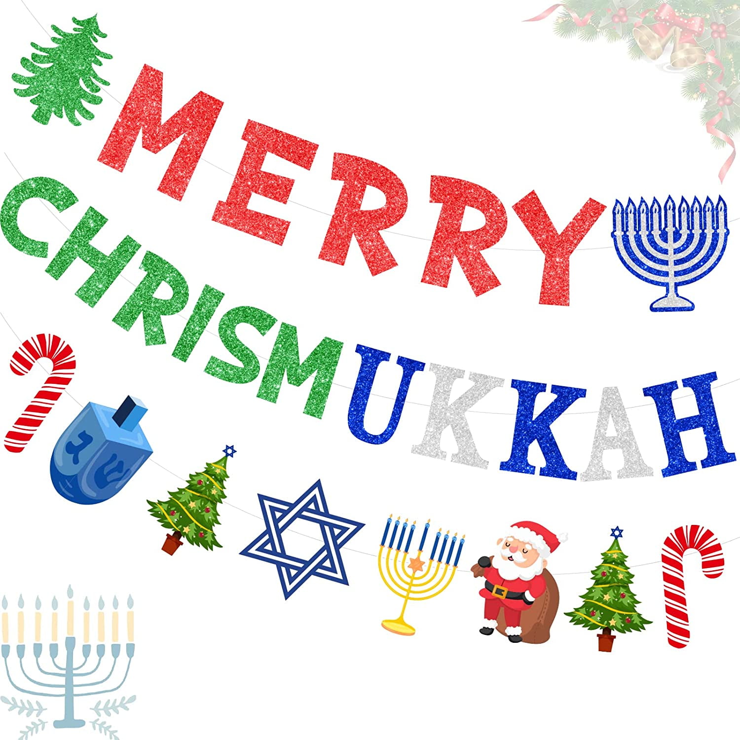 Merry Chrismukkah Banner Silver Chanukah Dreidel Garland for Happy ...