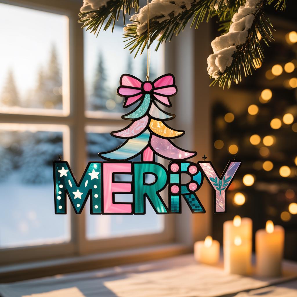 Merry Christmas Acrylic Suncatcher, Festive Holiday Window Hanging ...