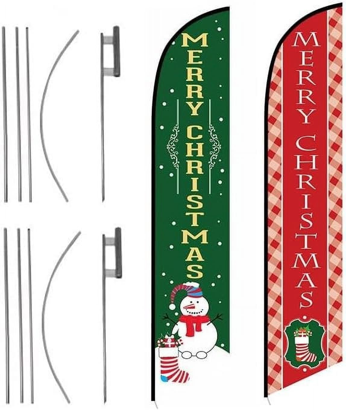 Merry Christmas Advertising Feather Banner Swooper Flag Sign with Flag ...