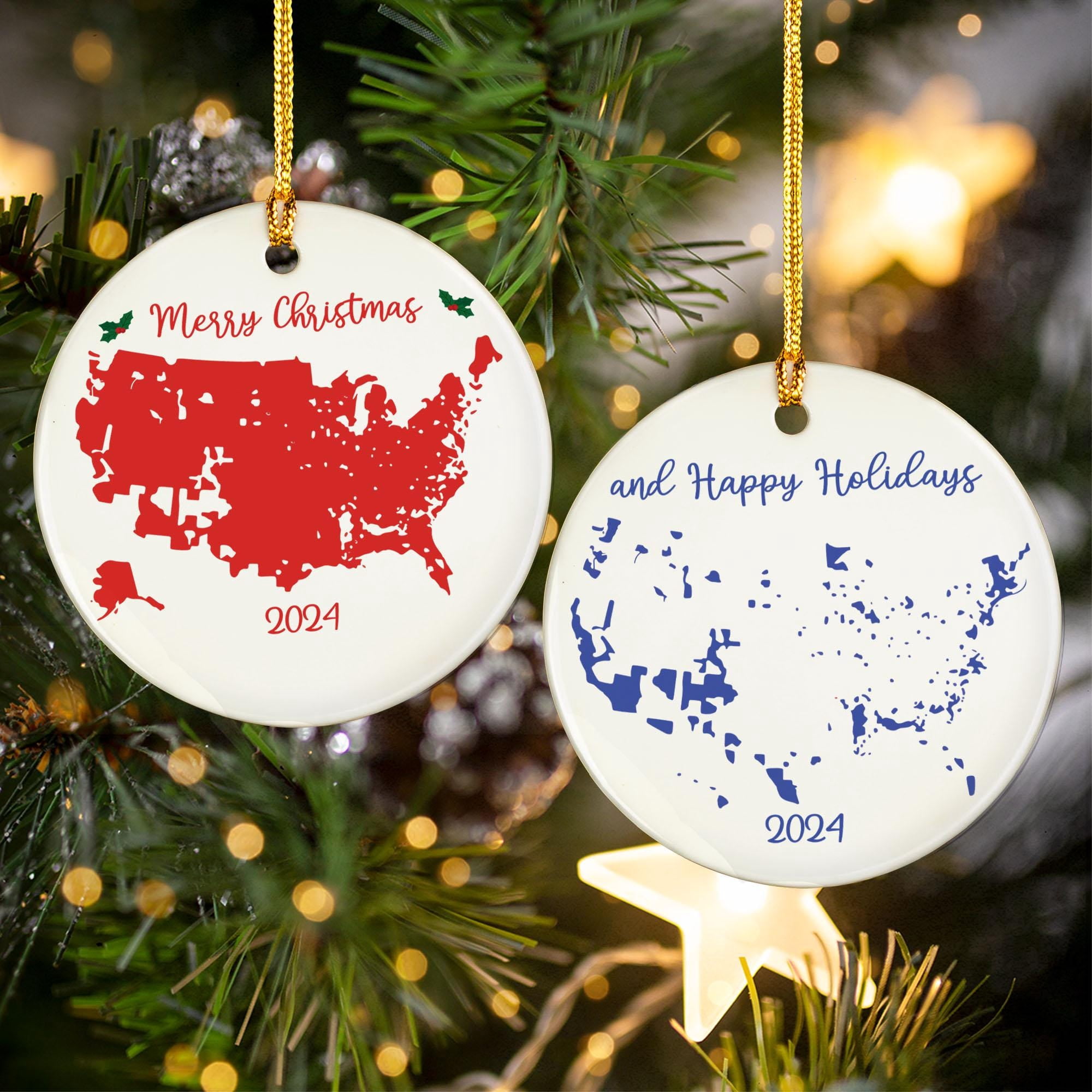 Merry Christmas America and Happy Holidays 2024 Ornament US President ...
