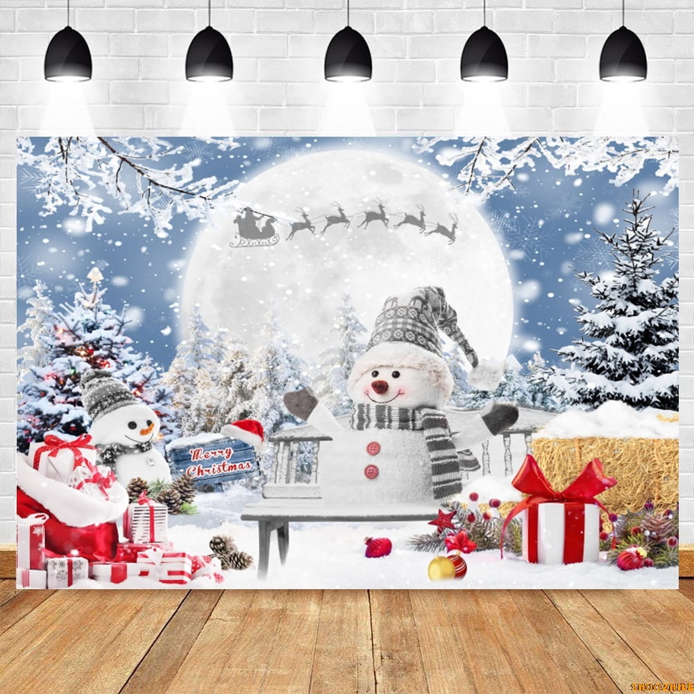 Merry Christmas Backdrop Xmas Tree Winter Snowflake Snowman Gift Candy ...