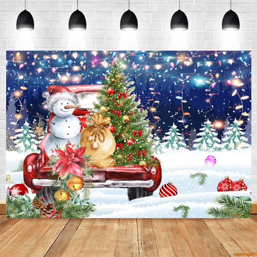 Merry Christmas Backdrop Xmas Tree Winter Snowflake Snowman Gift Candy ...