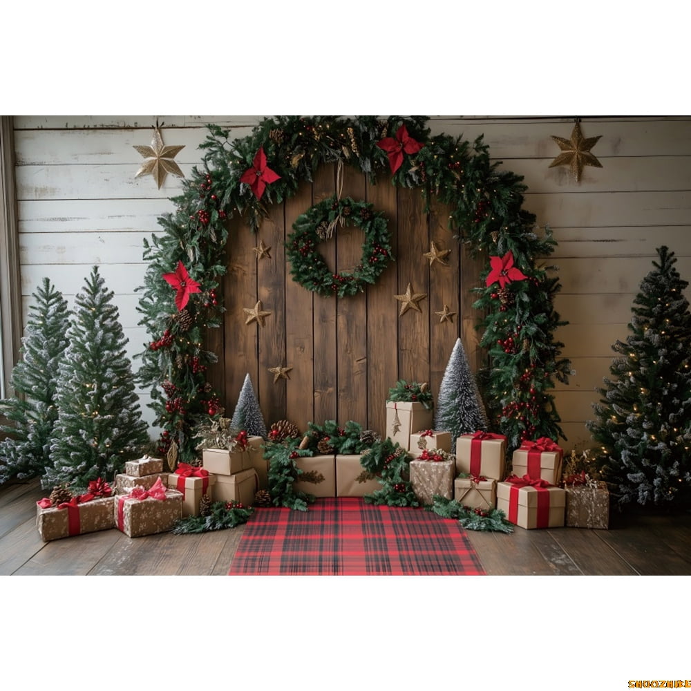 Merry Christmas Backdrop for Photography Winter Christmas Tree Wreath ...