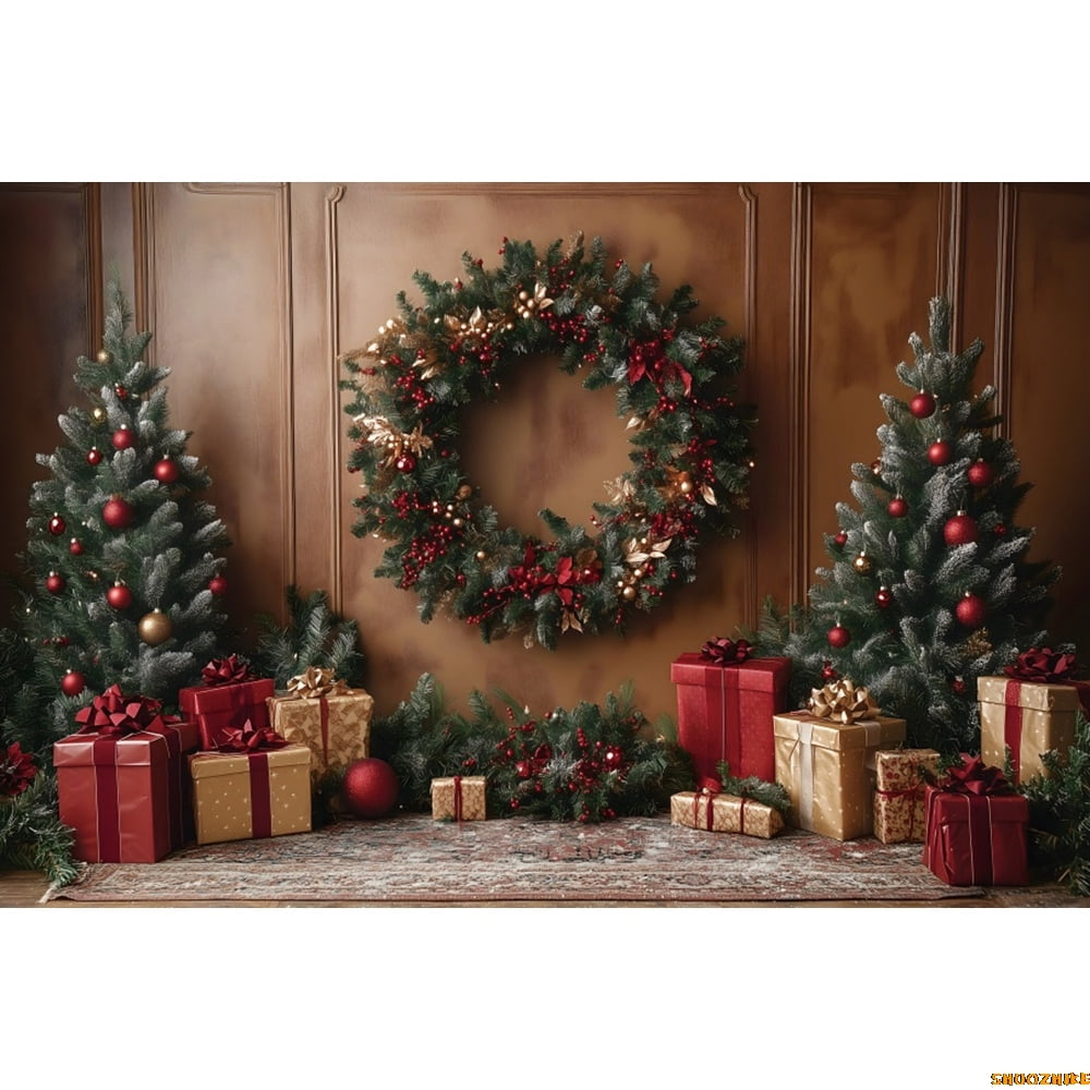 Merry Christmas Backdrop for Photography Winter Christmas Tree Wreath ...
