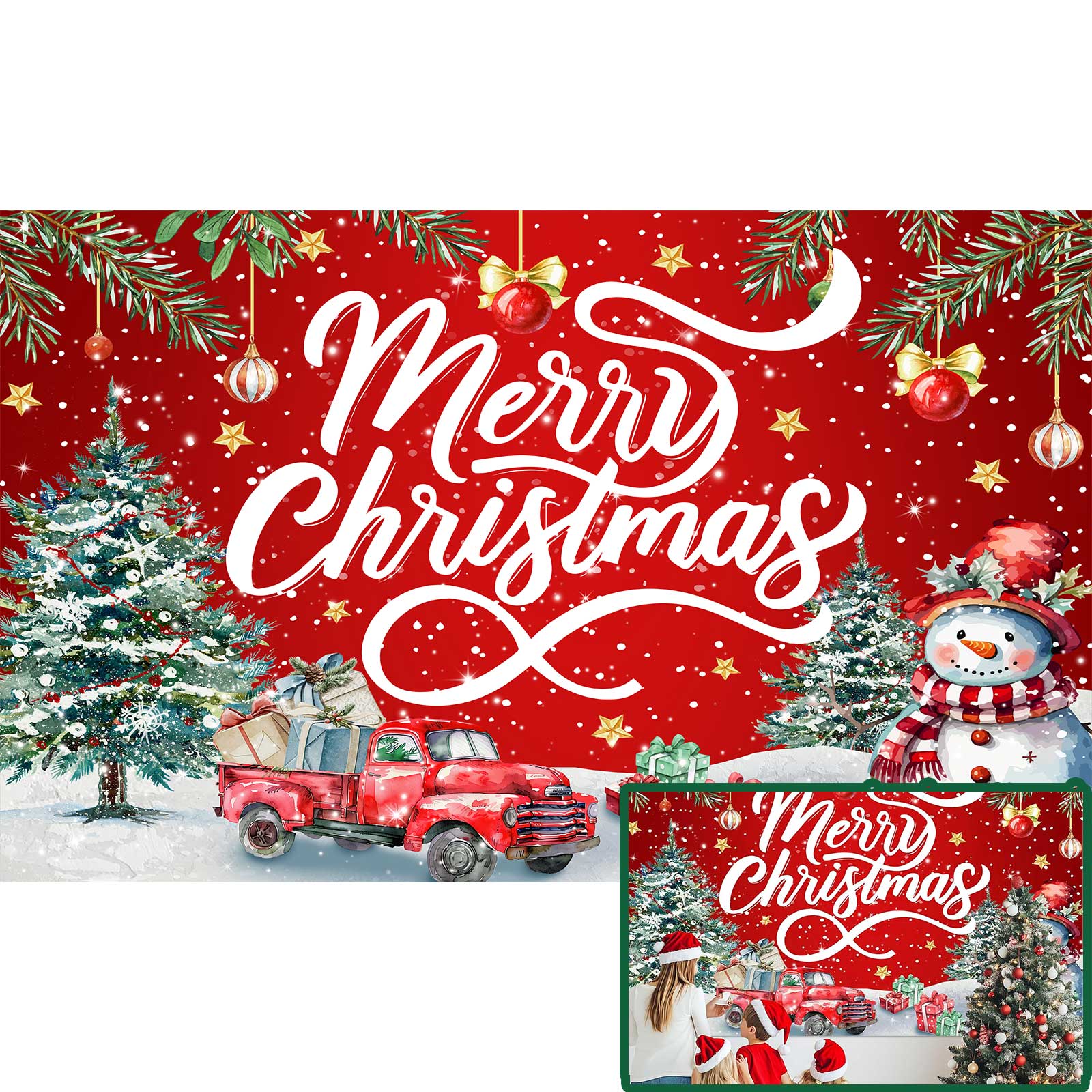 Merry Christmas Backdrops for Photoshoot, Red Christmas Snowman Picture ...