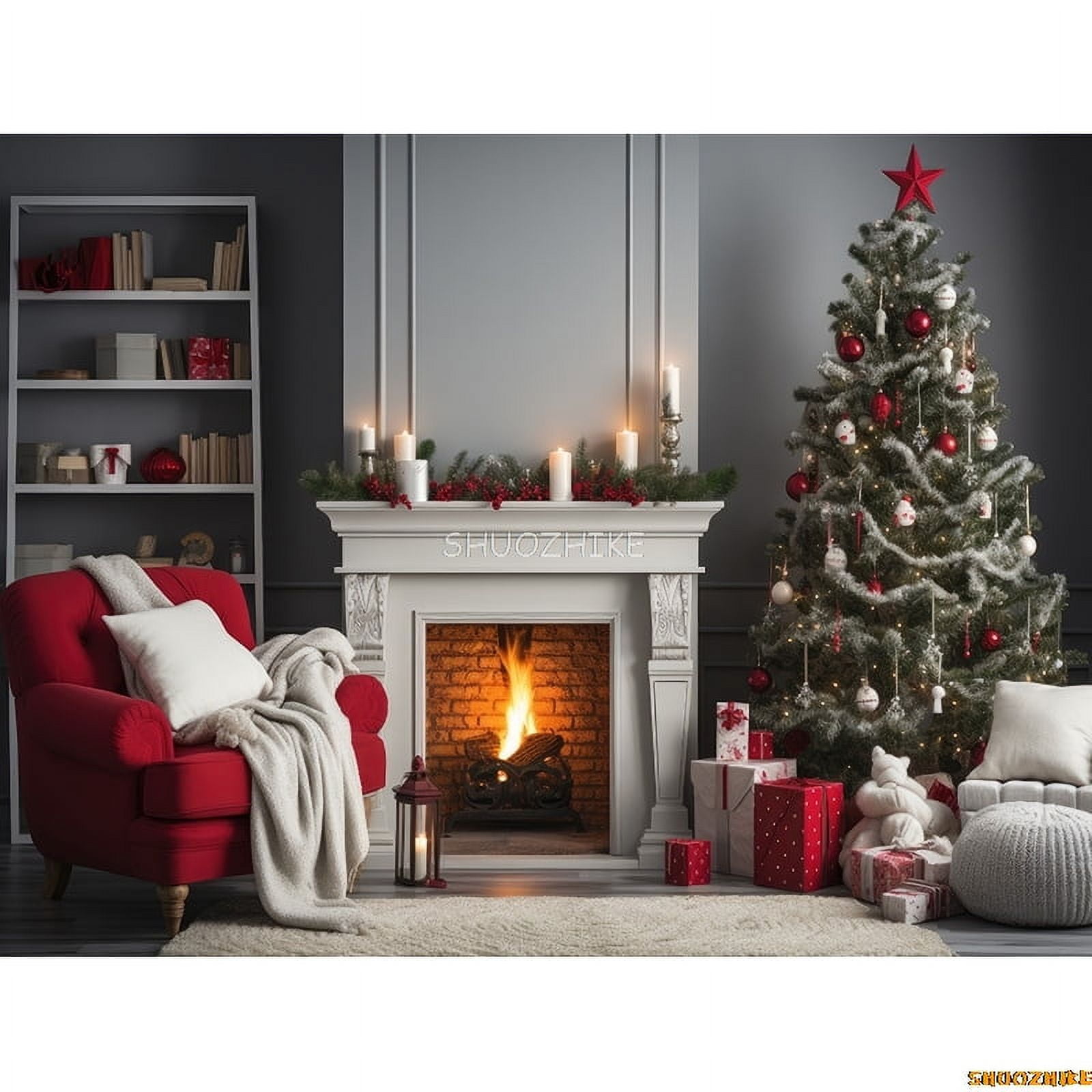 Merry Christmas Background Cosy Living Room With Xmas Tree ration Snow ...