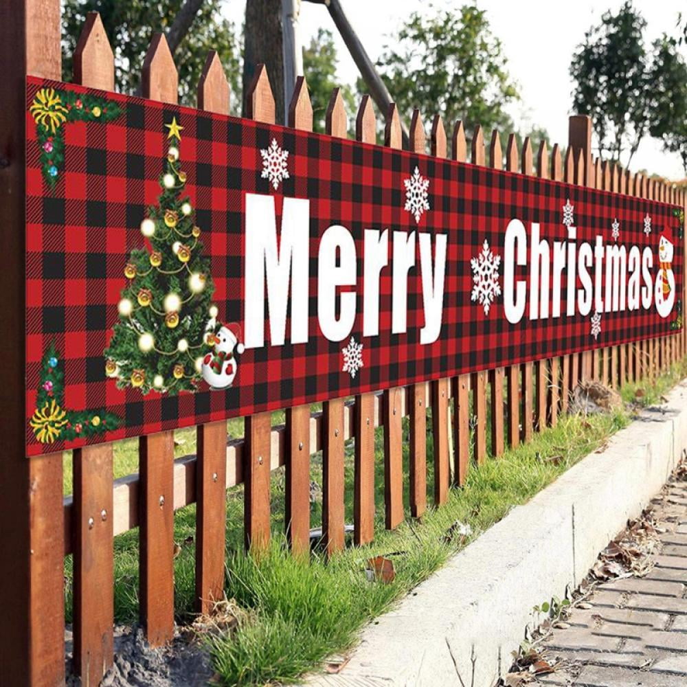 Large Merry Christmas Banner, Red Outdoor Yard Decorations, Hanging ...