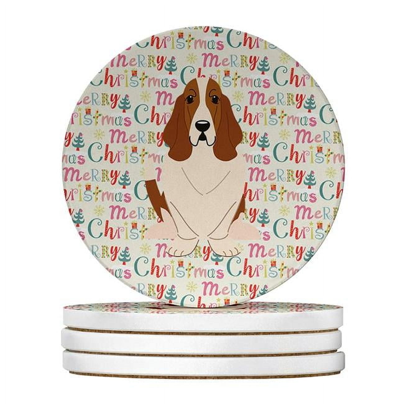 Merry Christmas Basset Hound Large Sandstone Coasters Pack of 4 4 in x ...