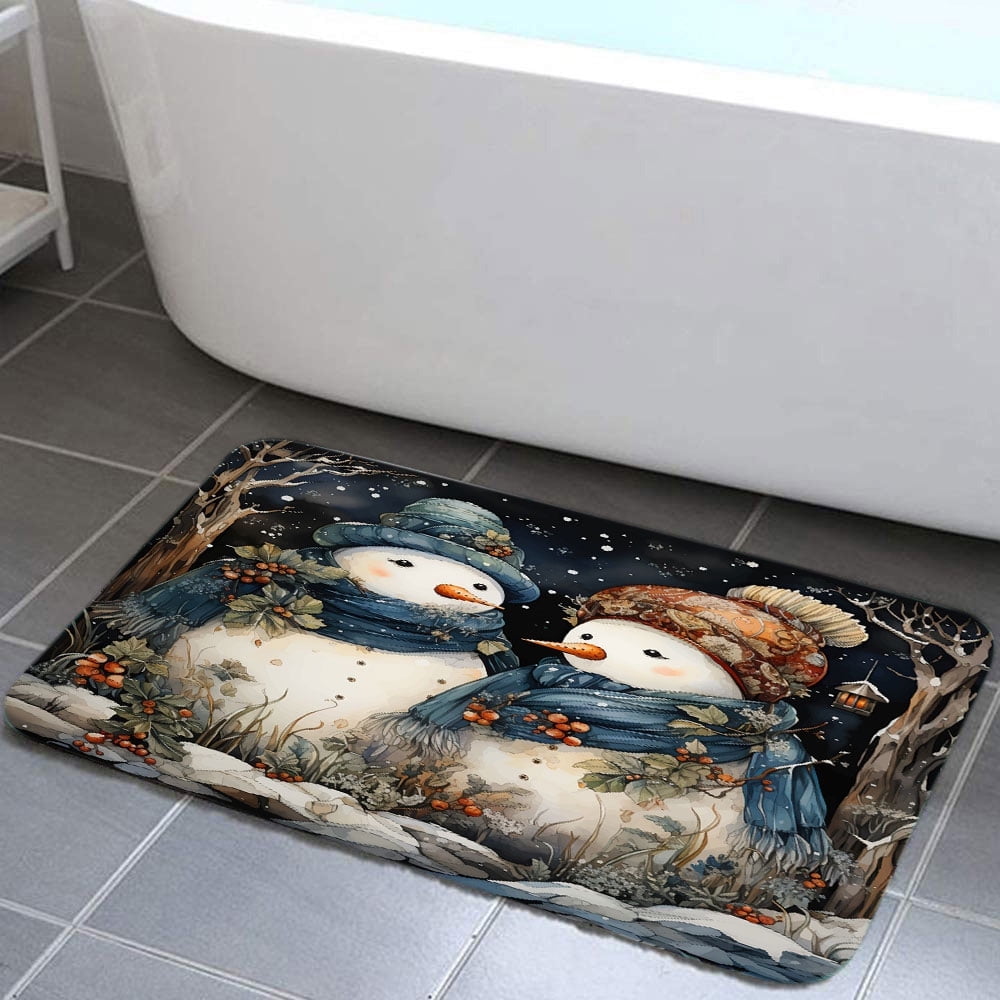 Merry Christmas Bathroom Rug, Winter Snowman Non Slip Soft Bath Mat ...