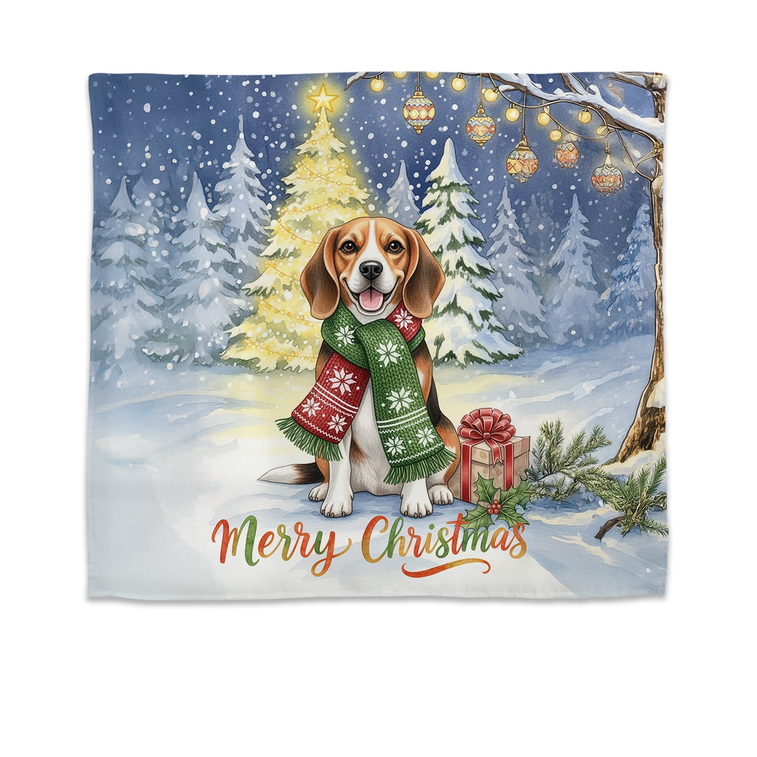 Merry Christmas Beagle Snowy Winter with Gifts Tree Decorations ...