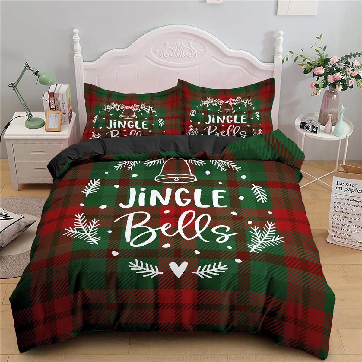 Merry Christmas Bedding Set Red Buffalo Checked Patchwork Comforter ...