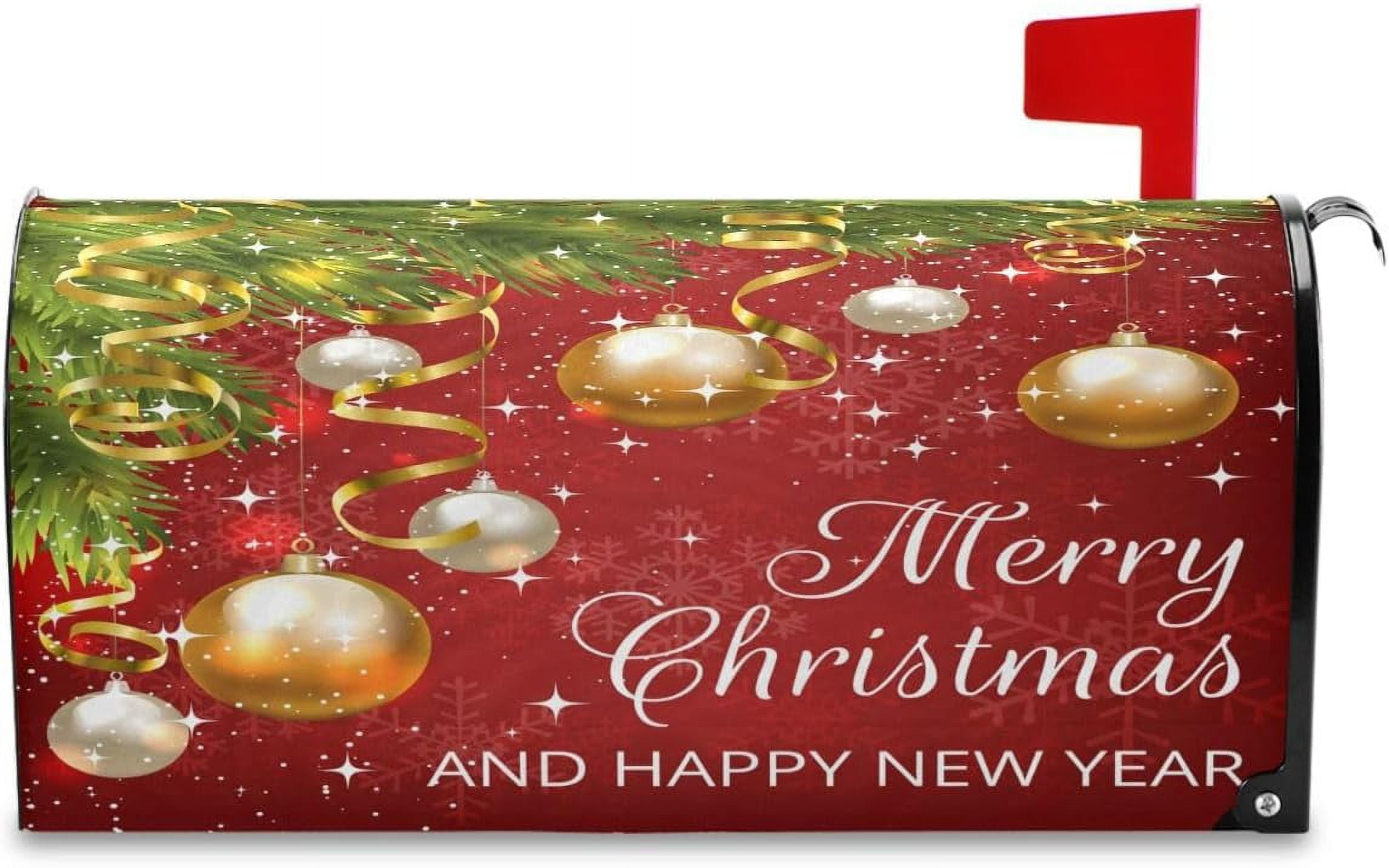 Merry Christmas Bells Mailbox Cover Standard Size Winter Poinsettia ...