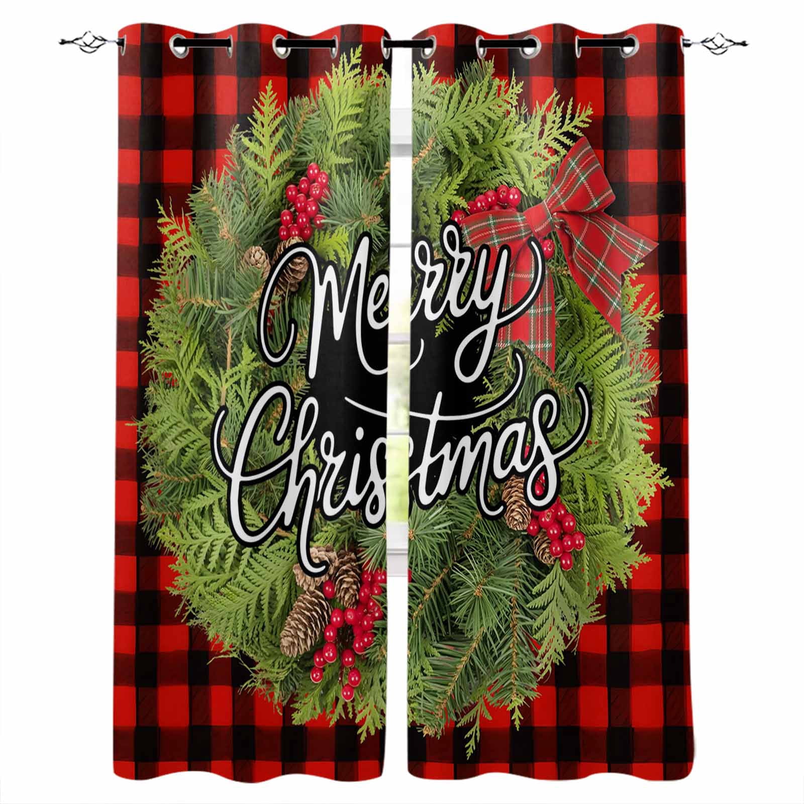 Merry Christmas Black Out Curtains 72 Inch Long, Light Blocking Drapes ...